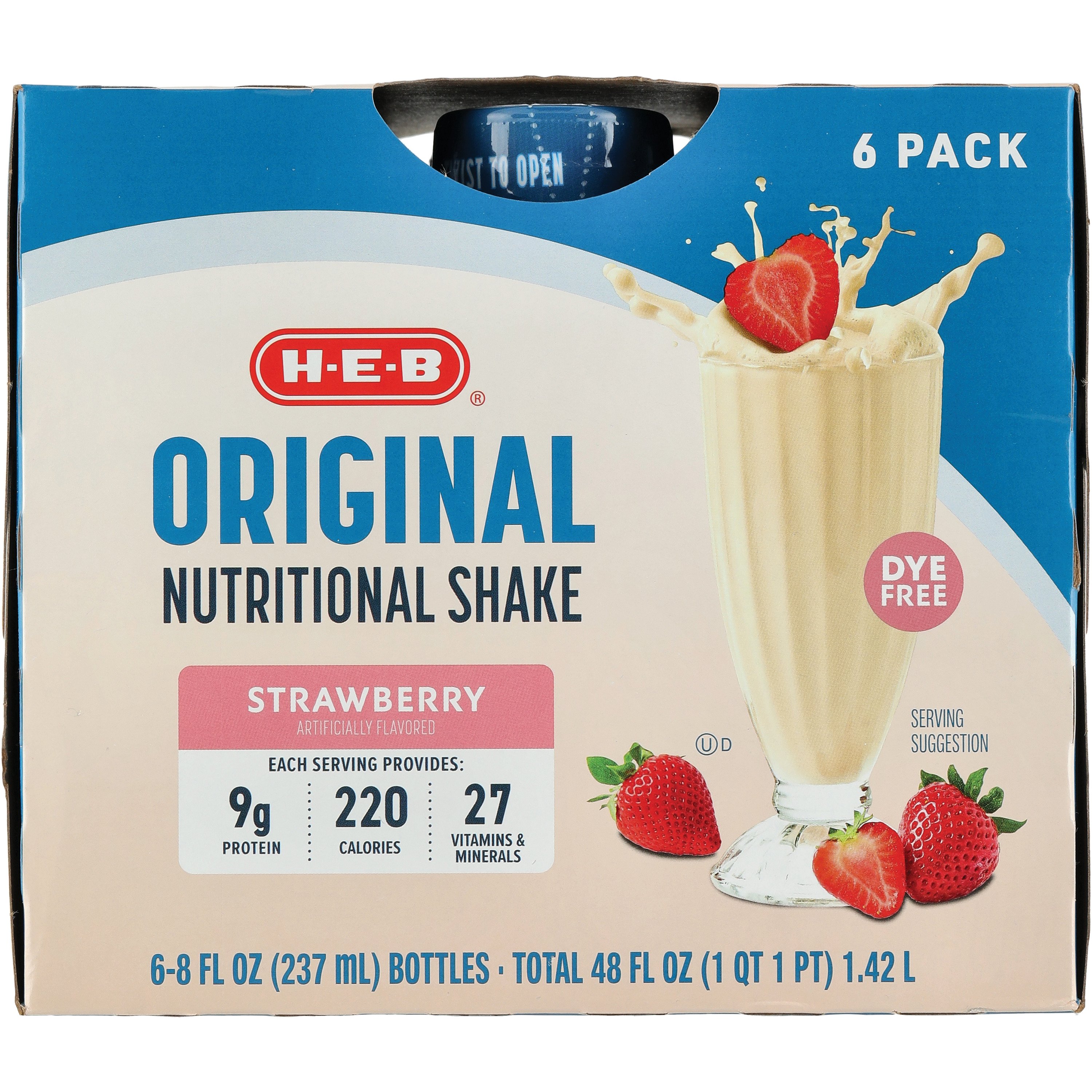 H-E-B Original 9g Protein Nutritional Shakes 6 pk Bottles - Strawberry ...