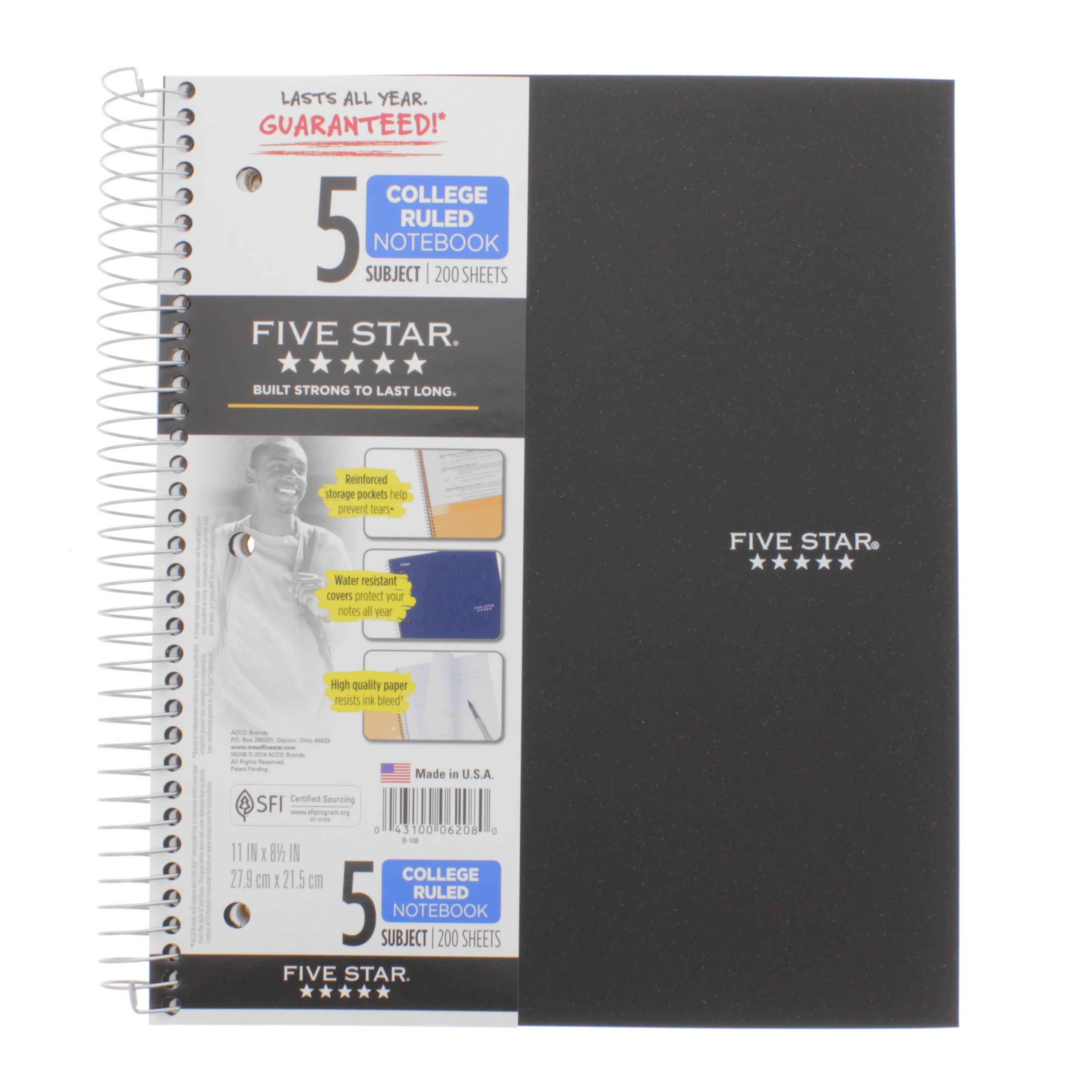 Mead Five Star Wirebound 5 Subject College Ruled Notebook, Black - Shop ...