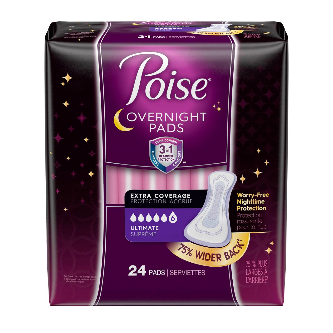Poise Overnight Incontinence Pads For Women Ultimate Absorbency Bladder ...