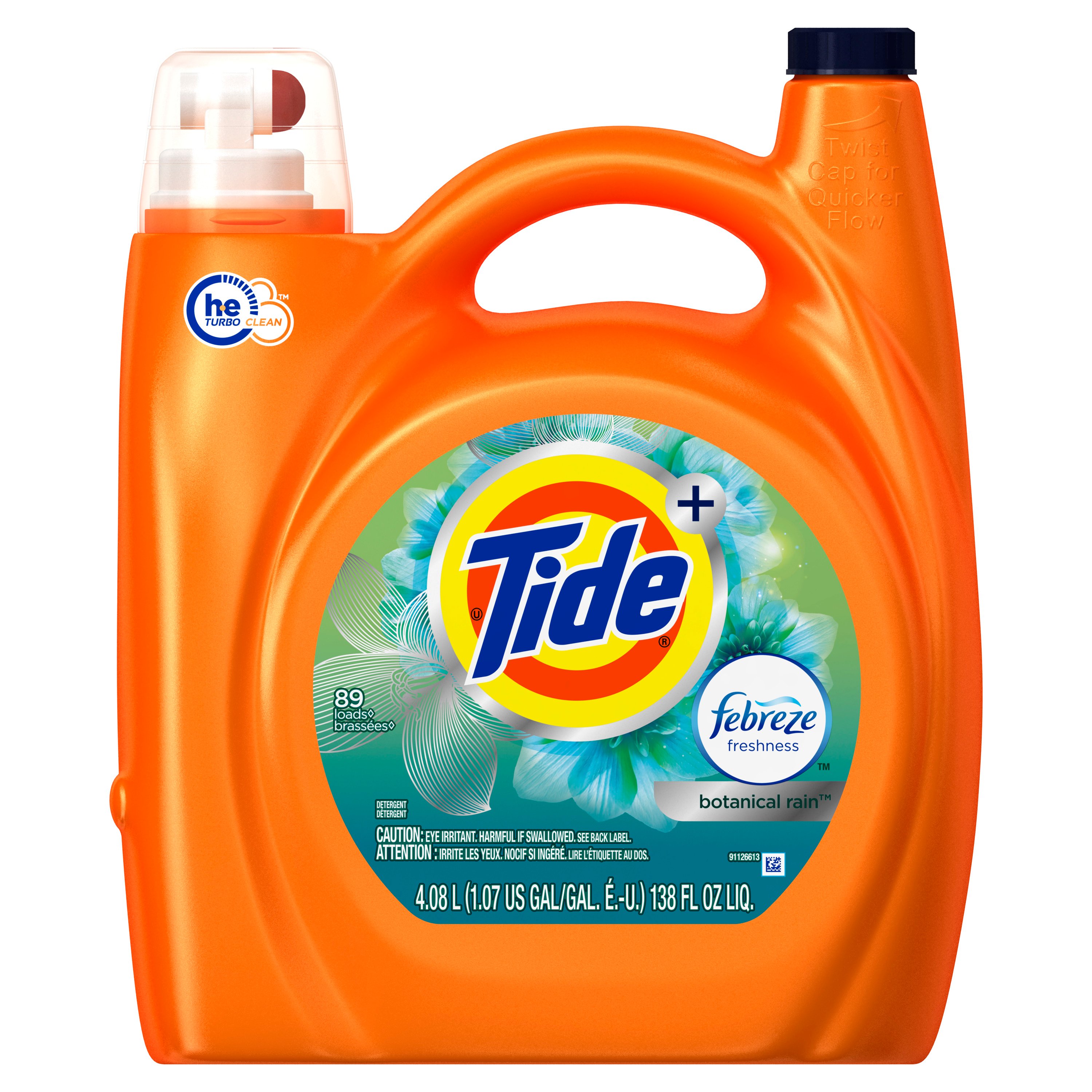 Tide Plus Febreze Botanical Rain Scent HE Turbo Clean Liquid Laundry ...