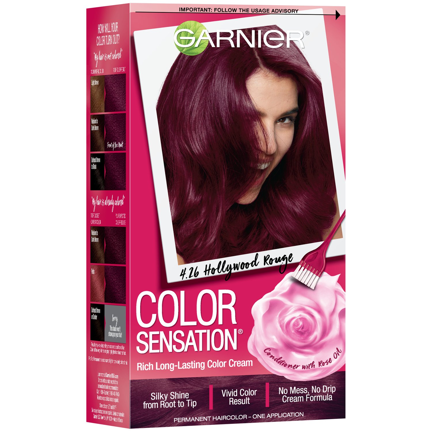Garnier Color Sensation Hair Color Cream 4.26 Hollywood Rouge (Intense ...