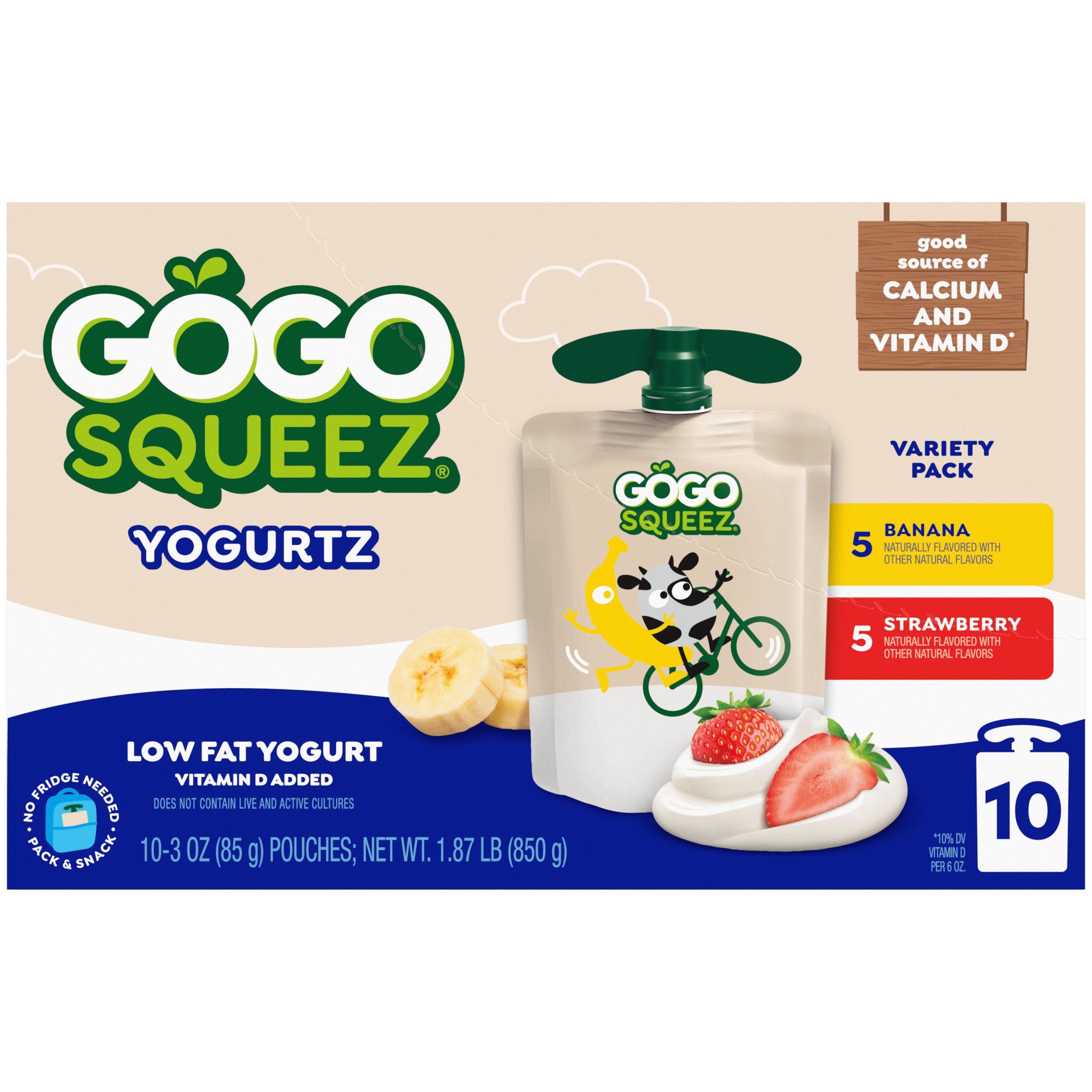 GoGo squeeZ yogurtZ Low Fat Strawberry & Banana Yogurt Snack Pouches ...
