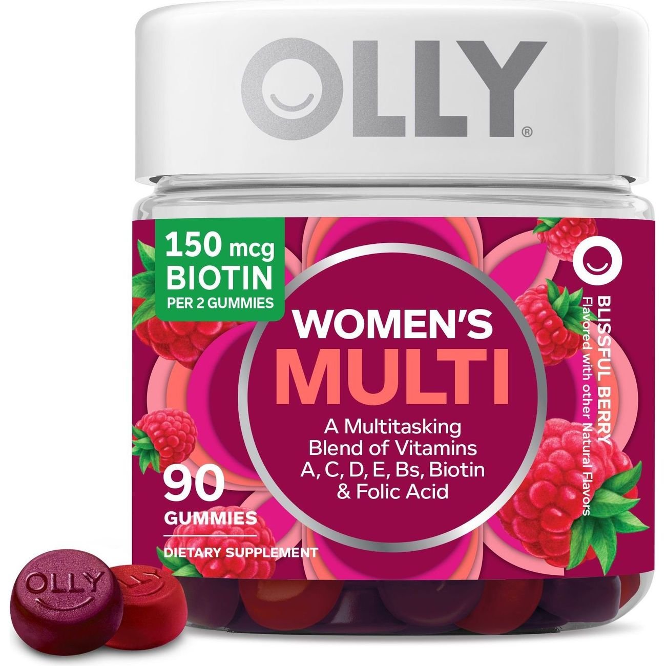 OLLY Women's Multivitamin, Folic Acid & 150 mcg Biotin Gummies - Berry ...