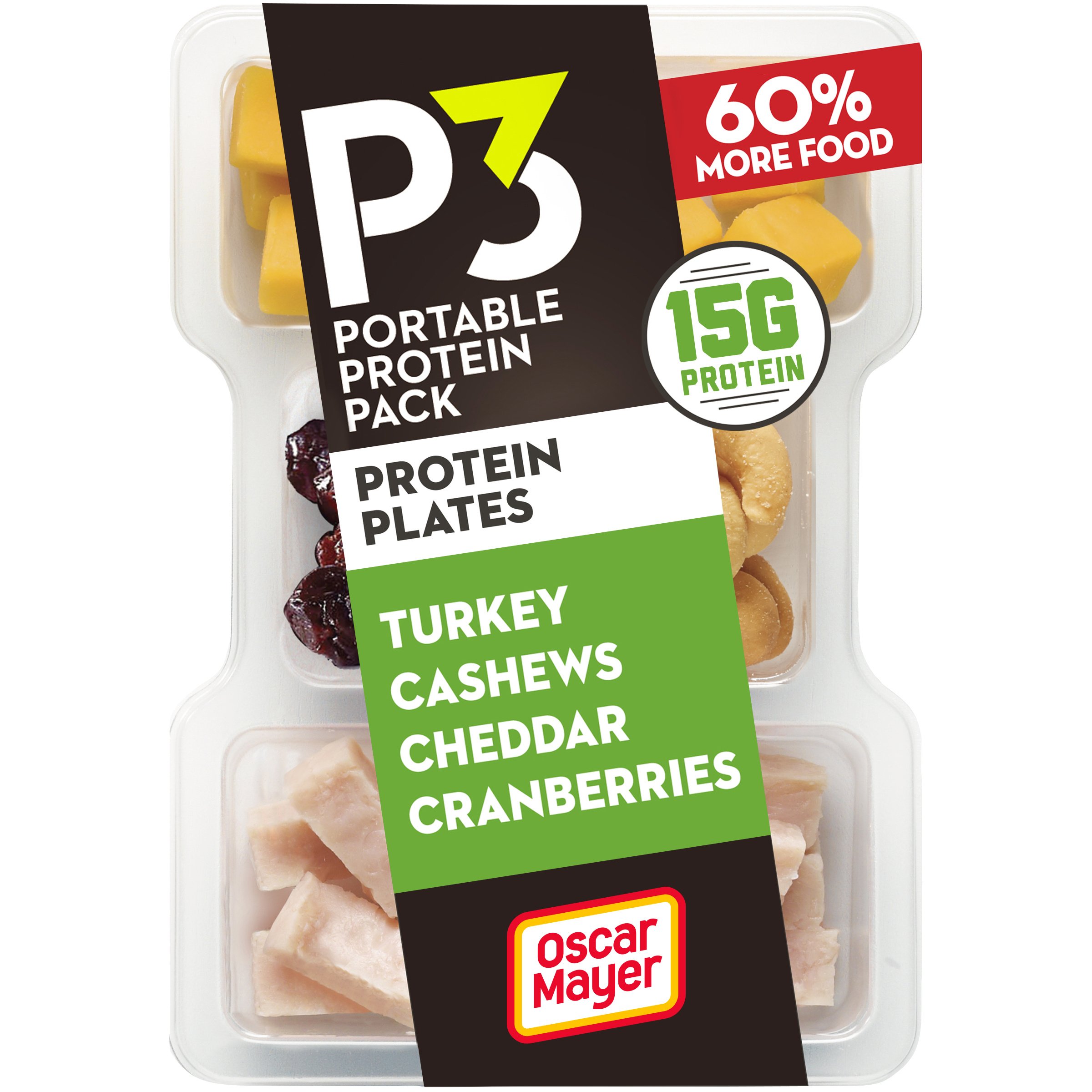 P3 Portable Protein Pack Protein Plates Snack Tray - Turkey, Cashews ...