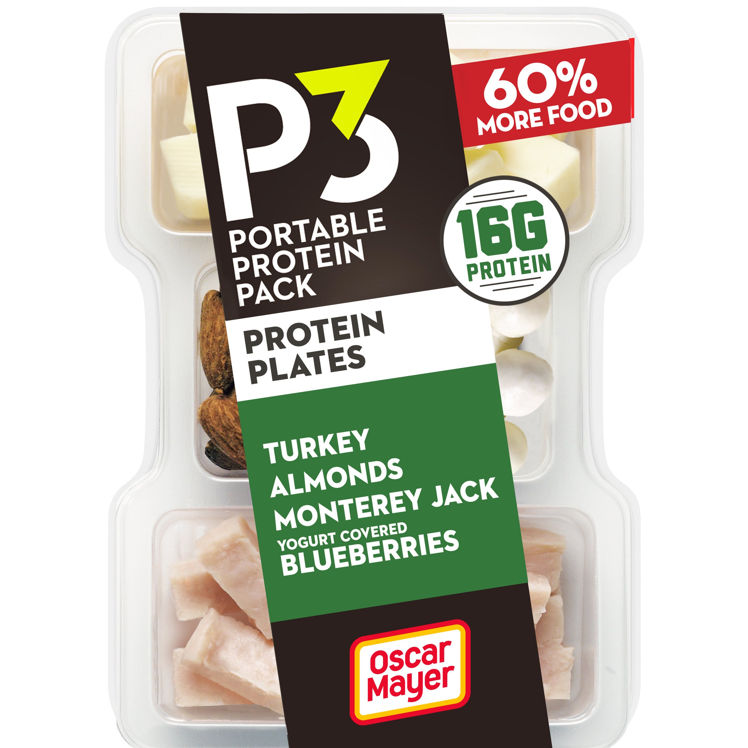 P3 Portable Protein Pack Protein Plates Snack Tray - Turkey, Almonds ...