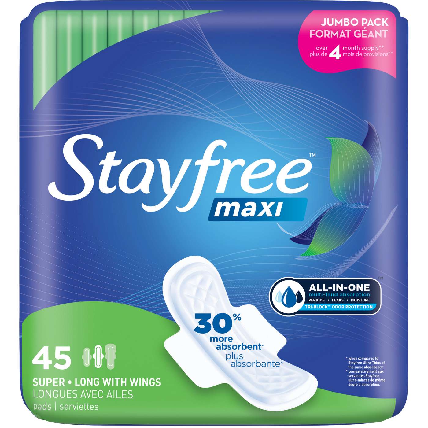 Stayfree MaXi Pads with Wings - Super Long - Shop Pads & liners at H-E-B