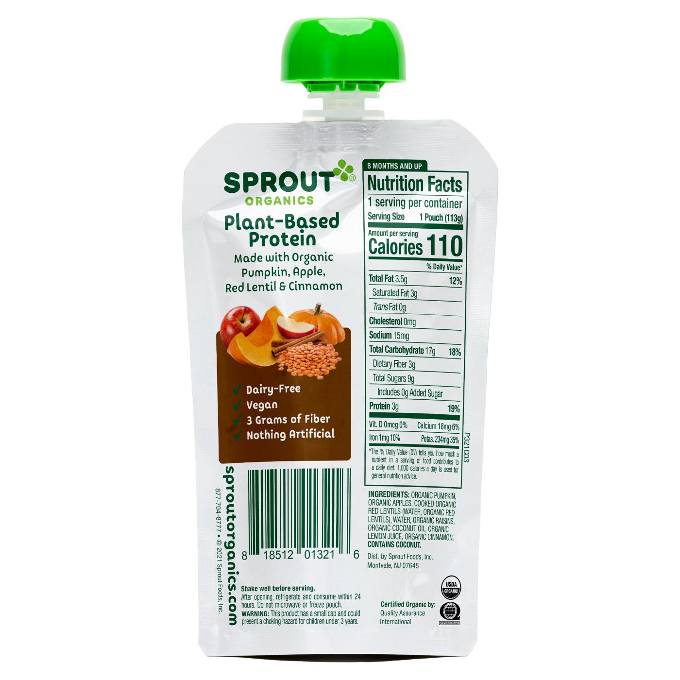 Sprout Organics Protein Pouch - Pumpkin Apple Red Lentil & Cinnamon ...