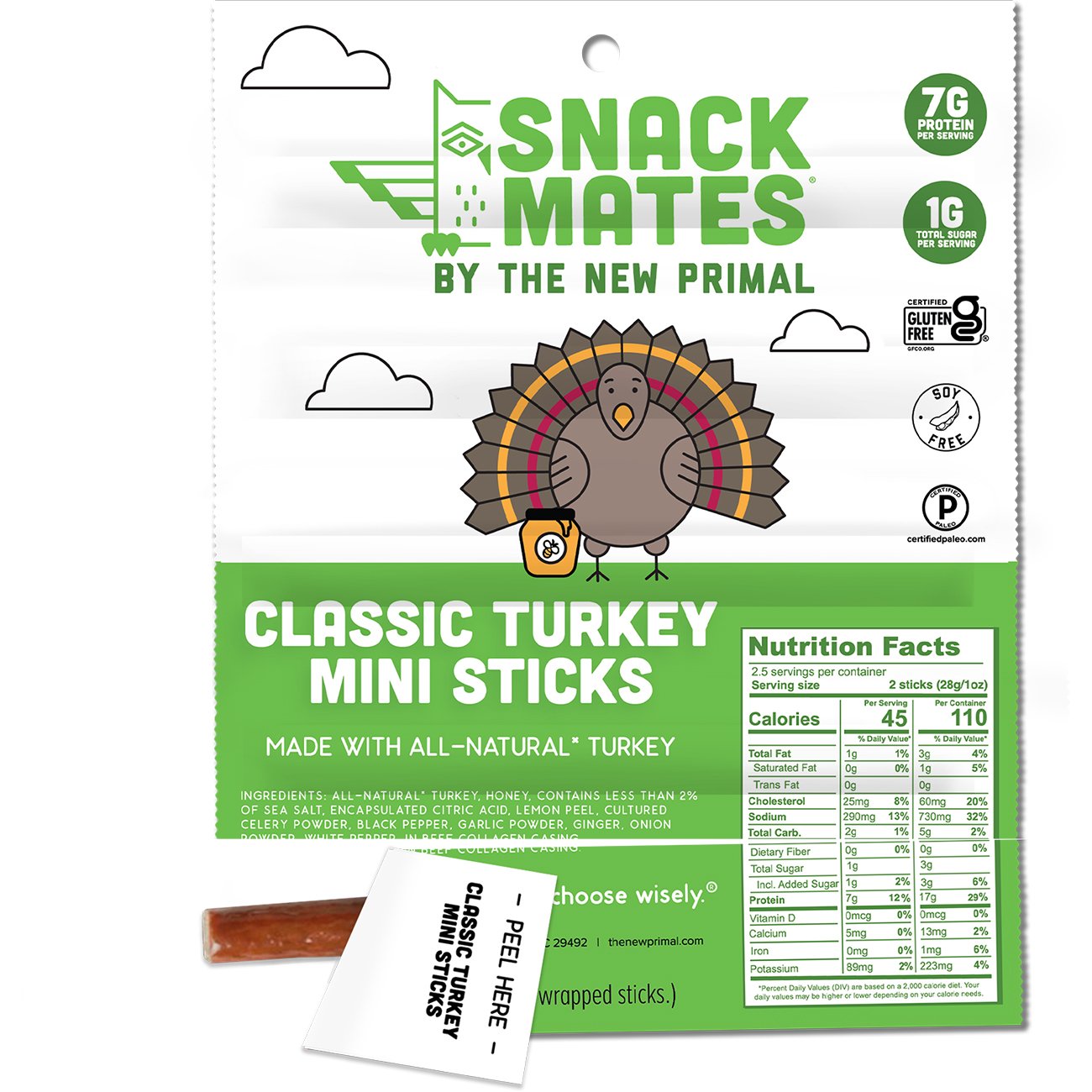 New Primal Snack Mates 7g Protein Mini Turkey Meat Sticks, 5 ct ...