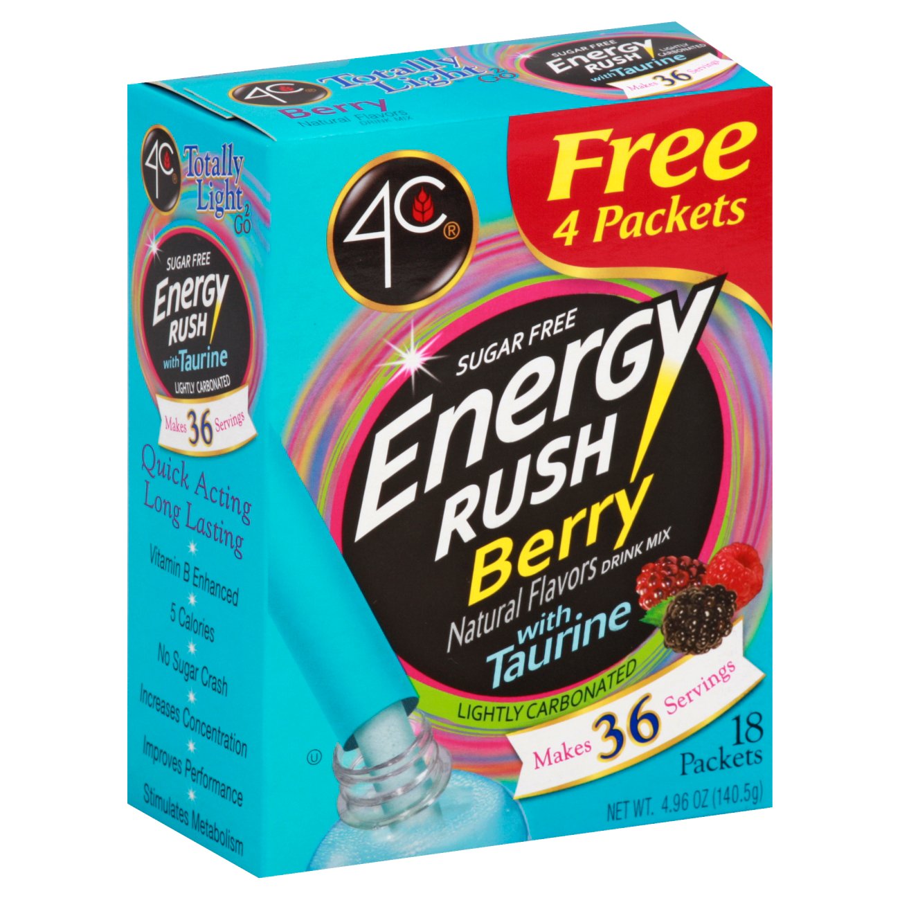4C Totally Light 2 Go Berry Energy Rush with Taurine - Shop Mixes ...