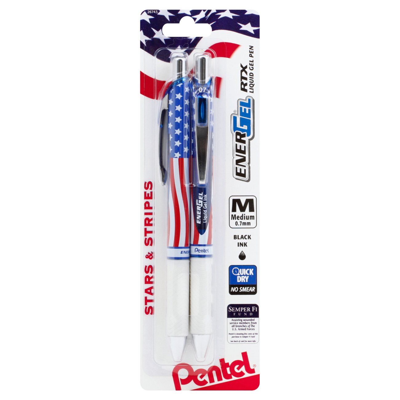 Pentel Stars & Stripes EnerGel RTX 0.7mm Retractable Gel Pens - Black ...