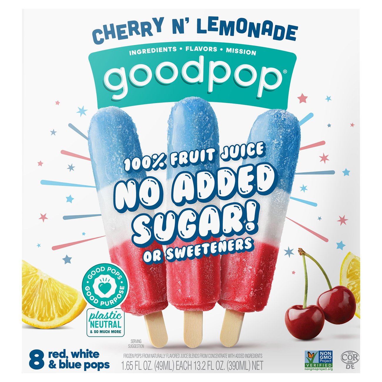 GoodPop Cherry + Lemonade Red White & Blue Pops - Shop Ice cream at H-E-B