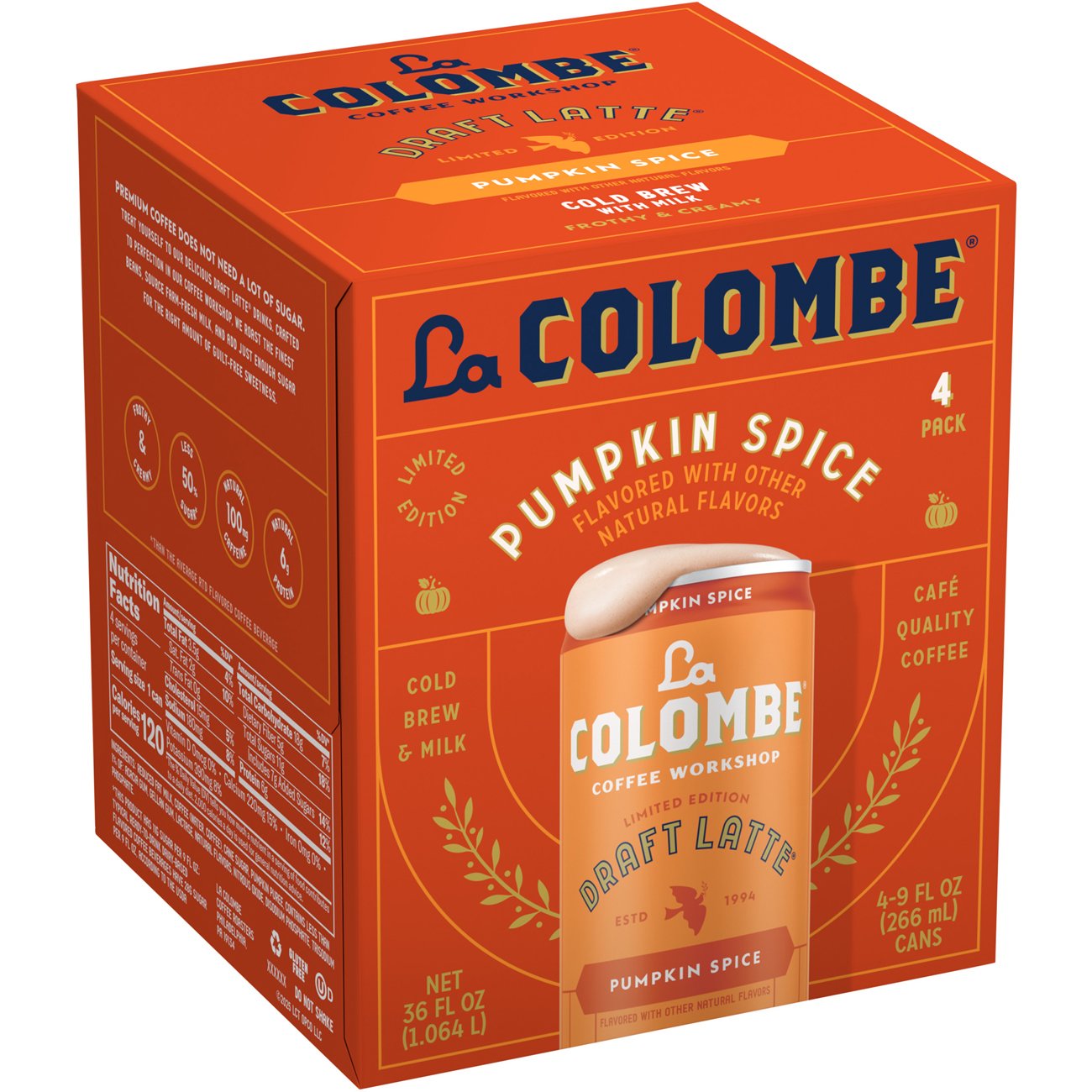La Colombe Pumpkin Spice Draft Latte Cold Brew with Milk 4 pk Cans ...