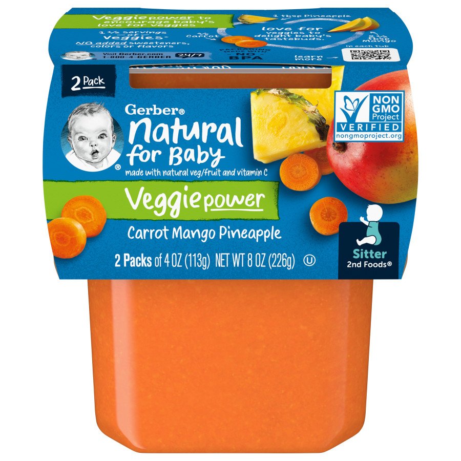 Gerber Stage 2 Baby Food - Carrot Mango & Pineapple, 4 oz Tubs - Shop ...