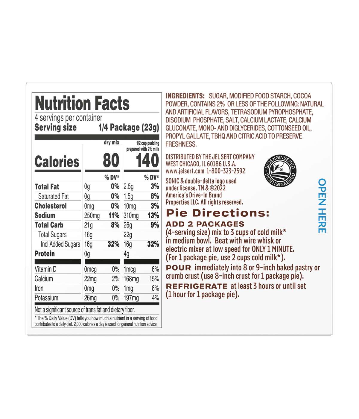 Sonic Pudding - Chocolate Shake - Shop Pudding & gelatin mix at H-E-B