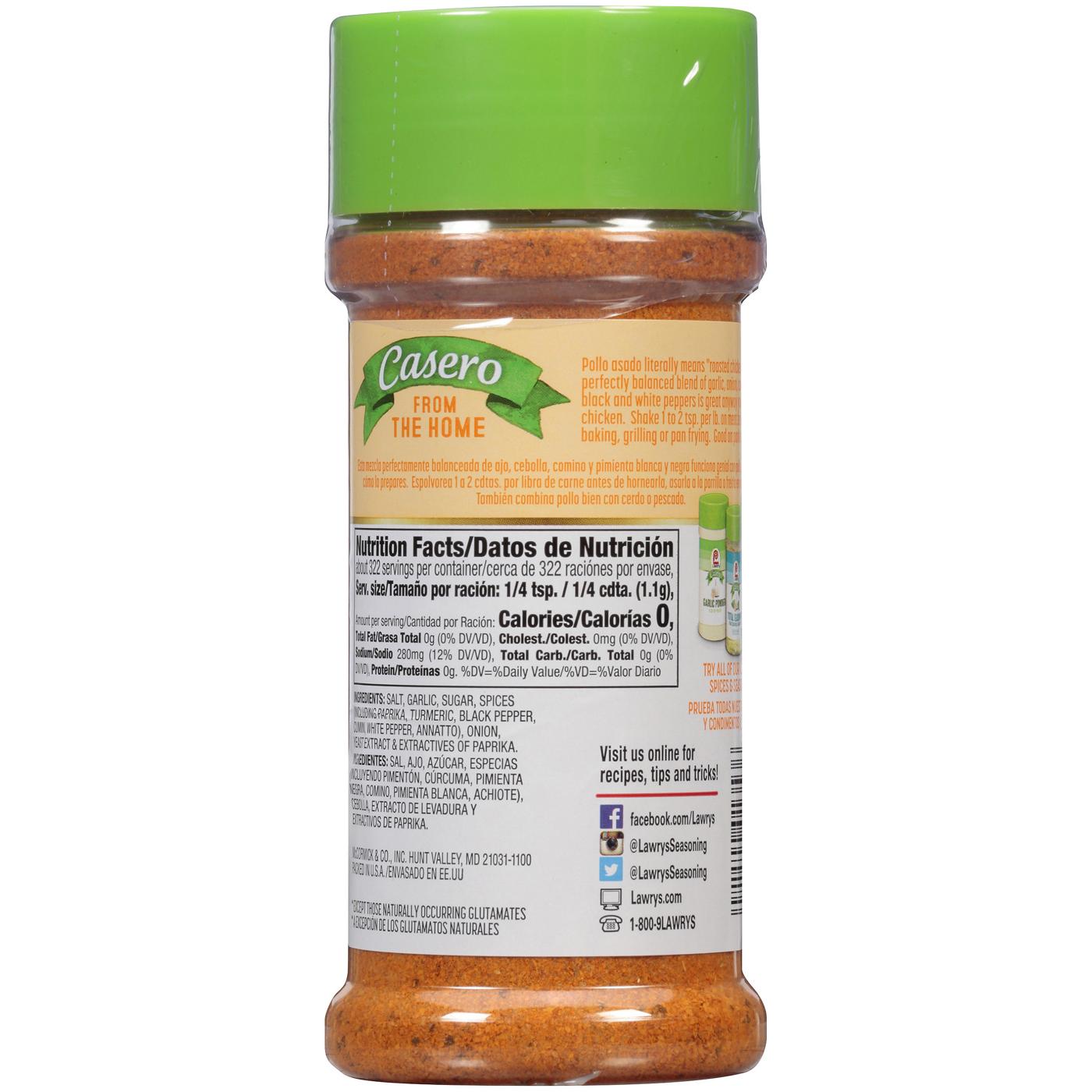 Lawry's Casero Pollo Asado Seasoning - Shop Spice mixes at H-E-B