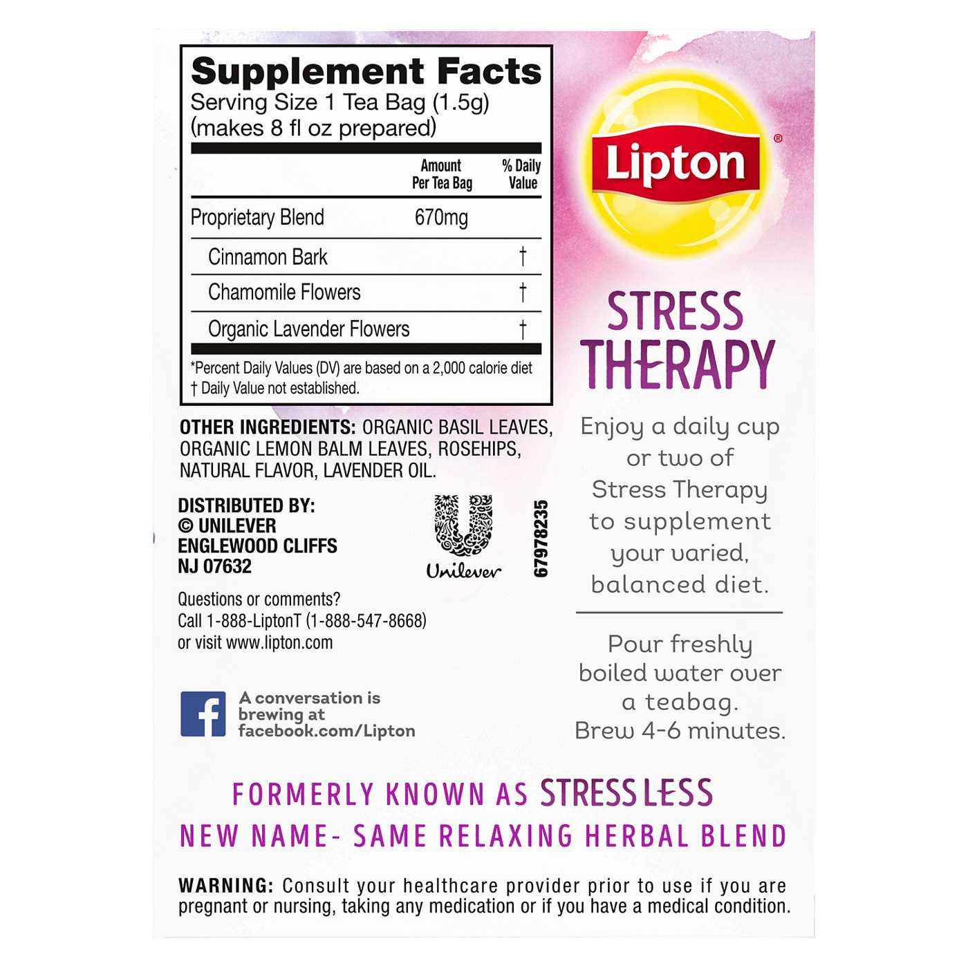 Lipton Stress Therapy Cinnamon, Chamomile, and Lavender Herbal ...