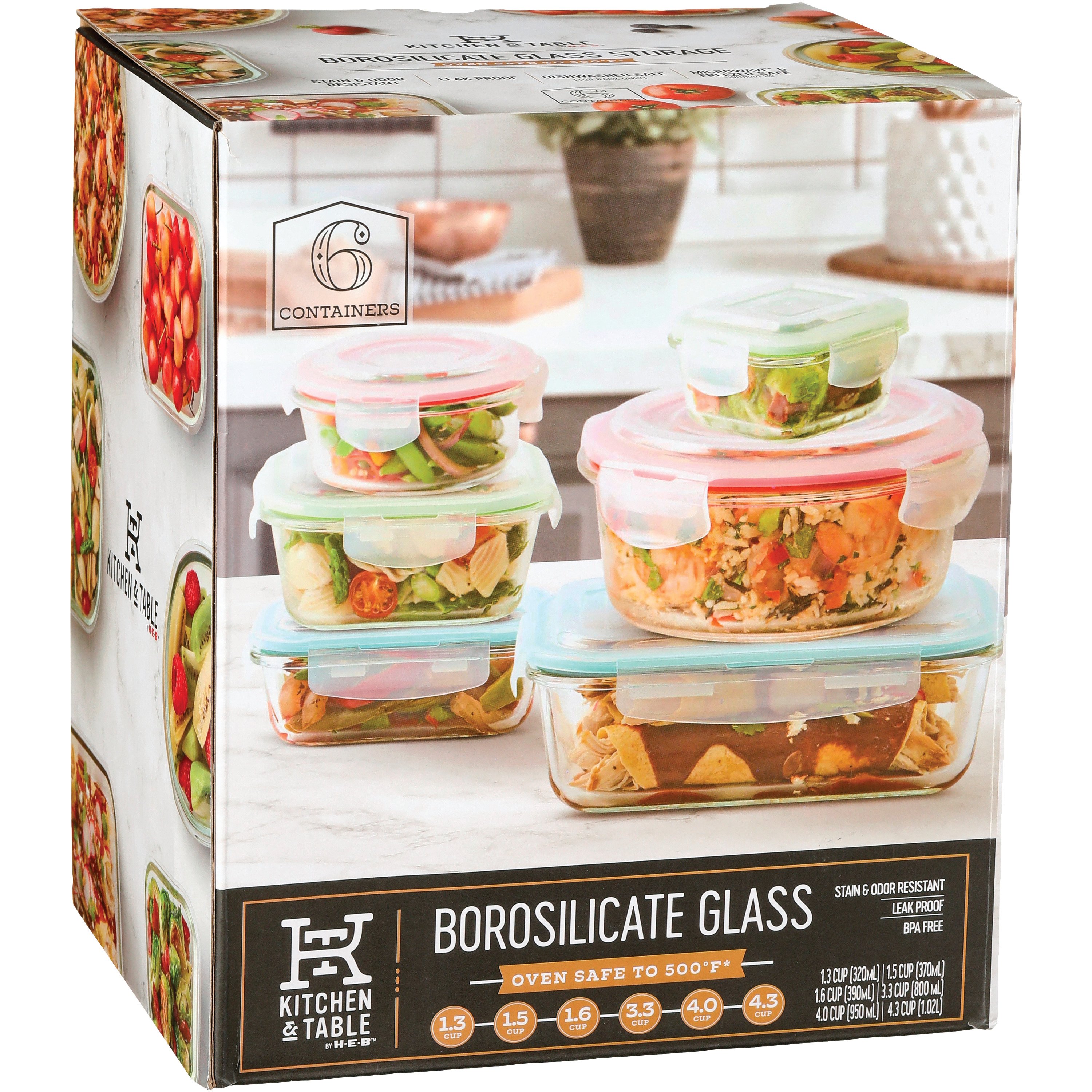 Kitchen & Table by H-E-B Multi-Color Borosilicate Glass Food Storage ...