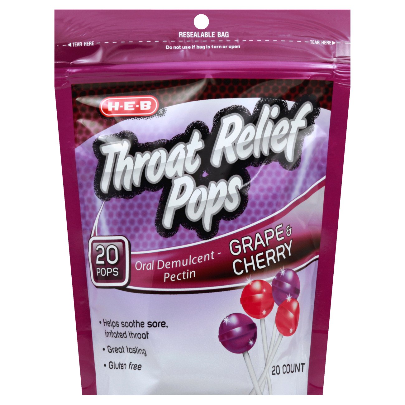 H-E-B Throat Relief Pops Cherry & Grape Assorted - Shop Cough, Cold ...