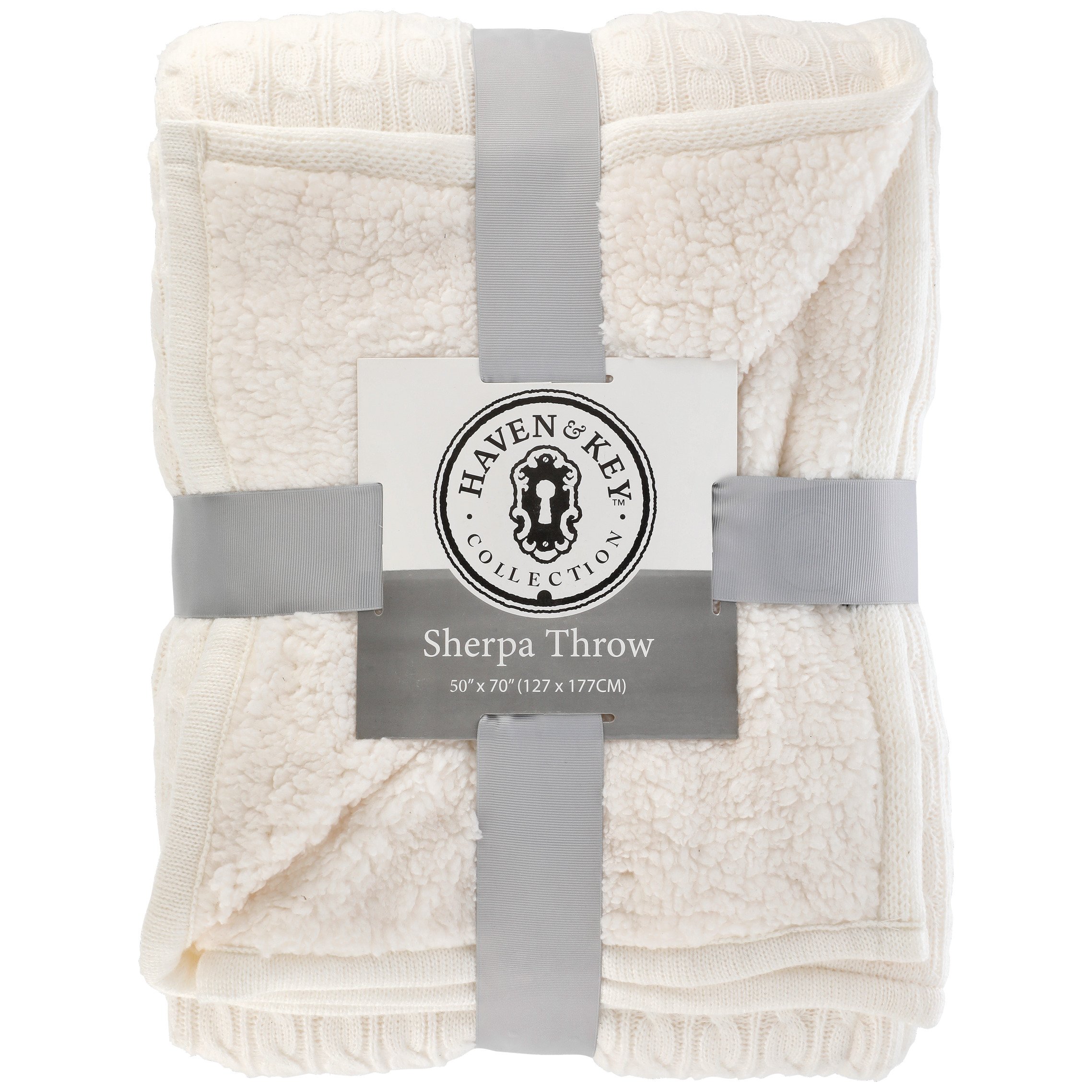 Haven & Key White Solid Cable Knit Sherpa Throw - Shop Blankets ...