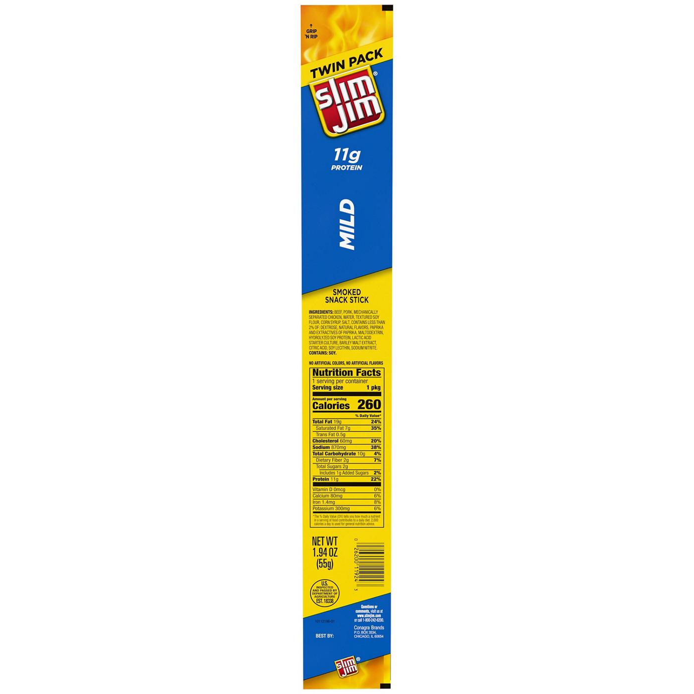 Slim Jim Twin Pack Mild Flavor Snack-Sized Smoked Meat Stick - Shop ...