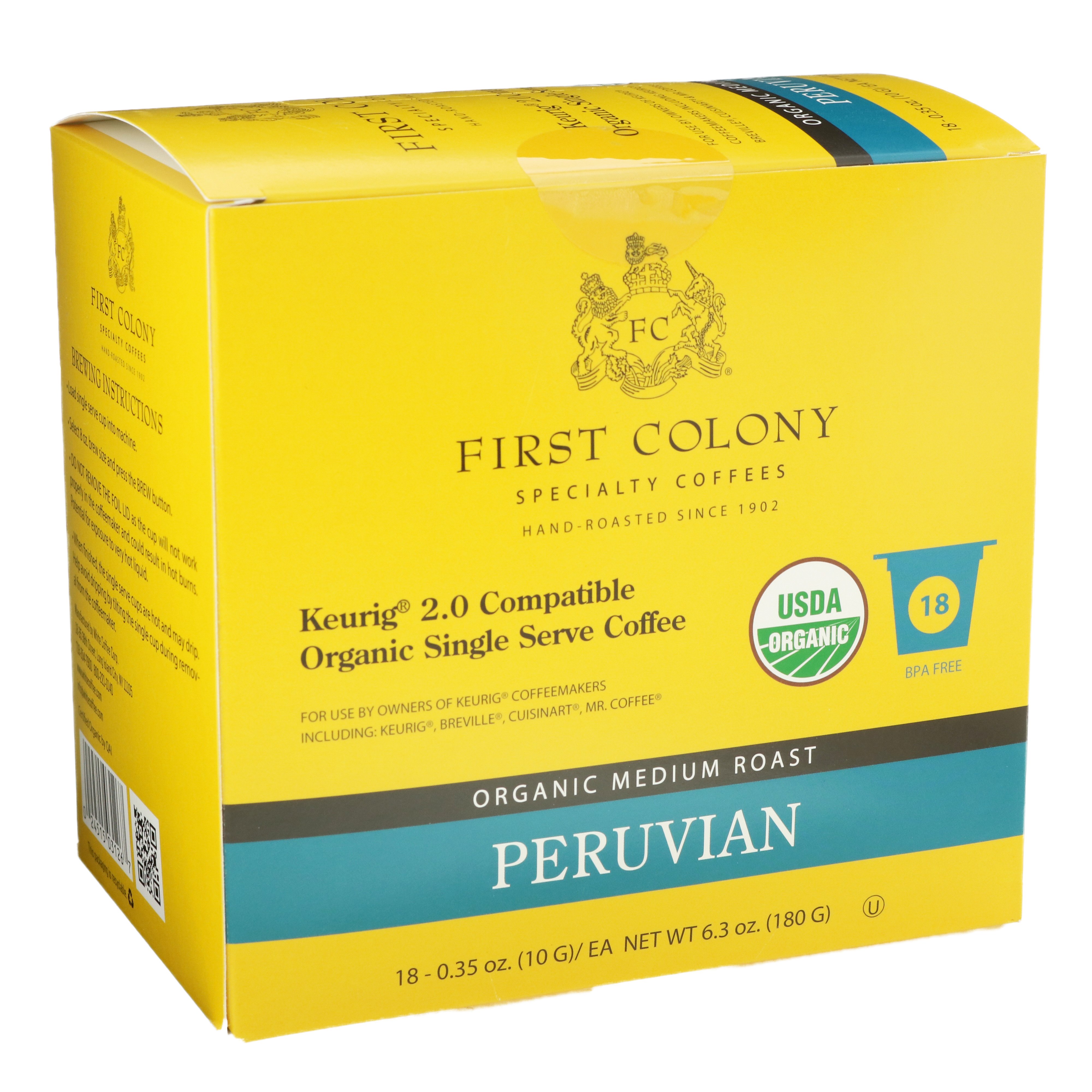 First Colony Specialty Coffees Organic Peruvian Medium Roast Single ...