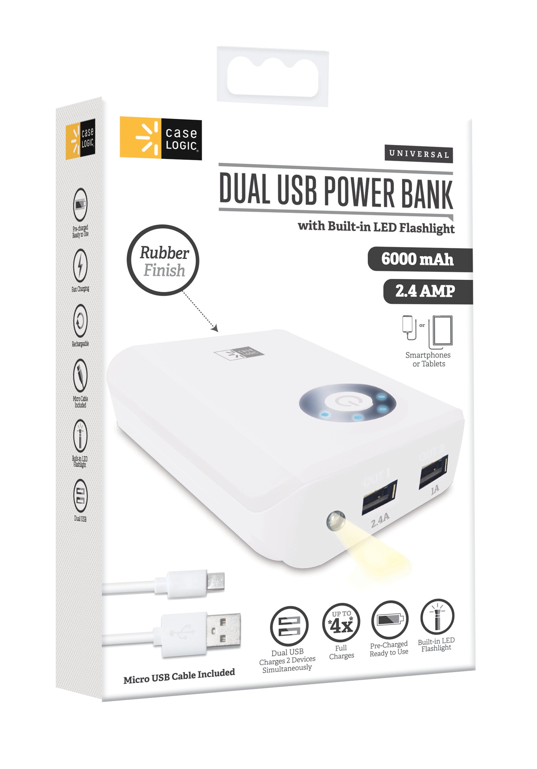 Case Logic White Dual USB Power Bank with LED Flashlight - Shop ...