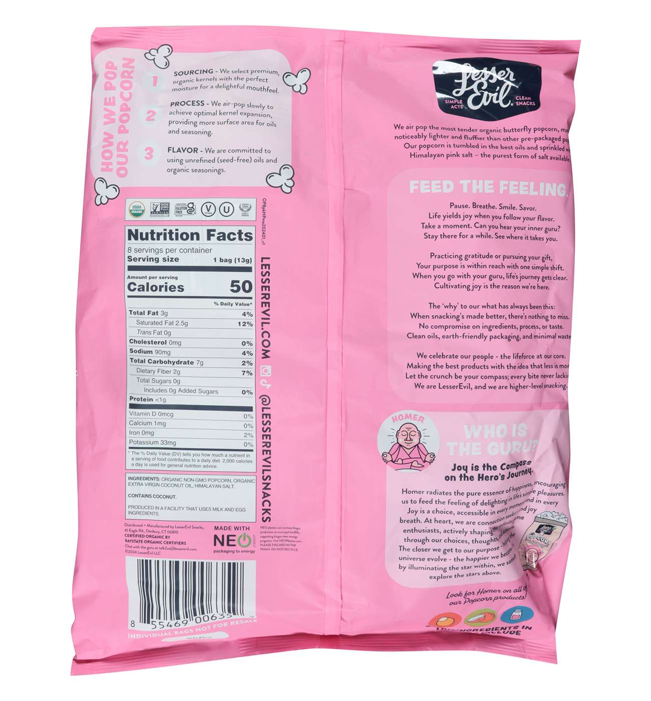 LesserEvil Organic Popped Popcorn Snack Packs - Himalayan Pink Salt ...