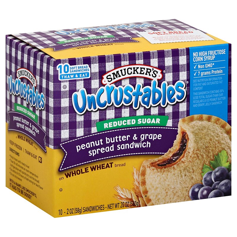 Smucker's Uncrustables Reduced Sugar Peanut Butter & Grape Sandwiches ... Smucker's Uncrustables Reduced Sugar Peanut Butter & Grape Sandwiches ...