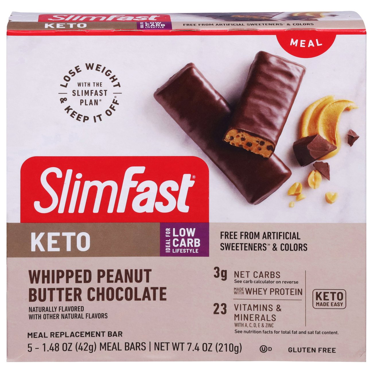 SlimFast Keto Meal Replacement Bars - Whipped Peanut Butter Chocolate ...