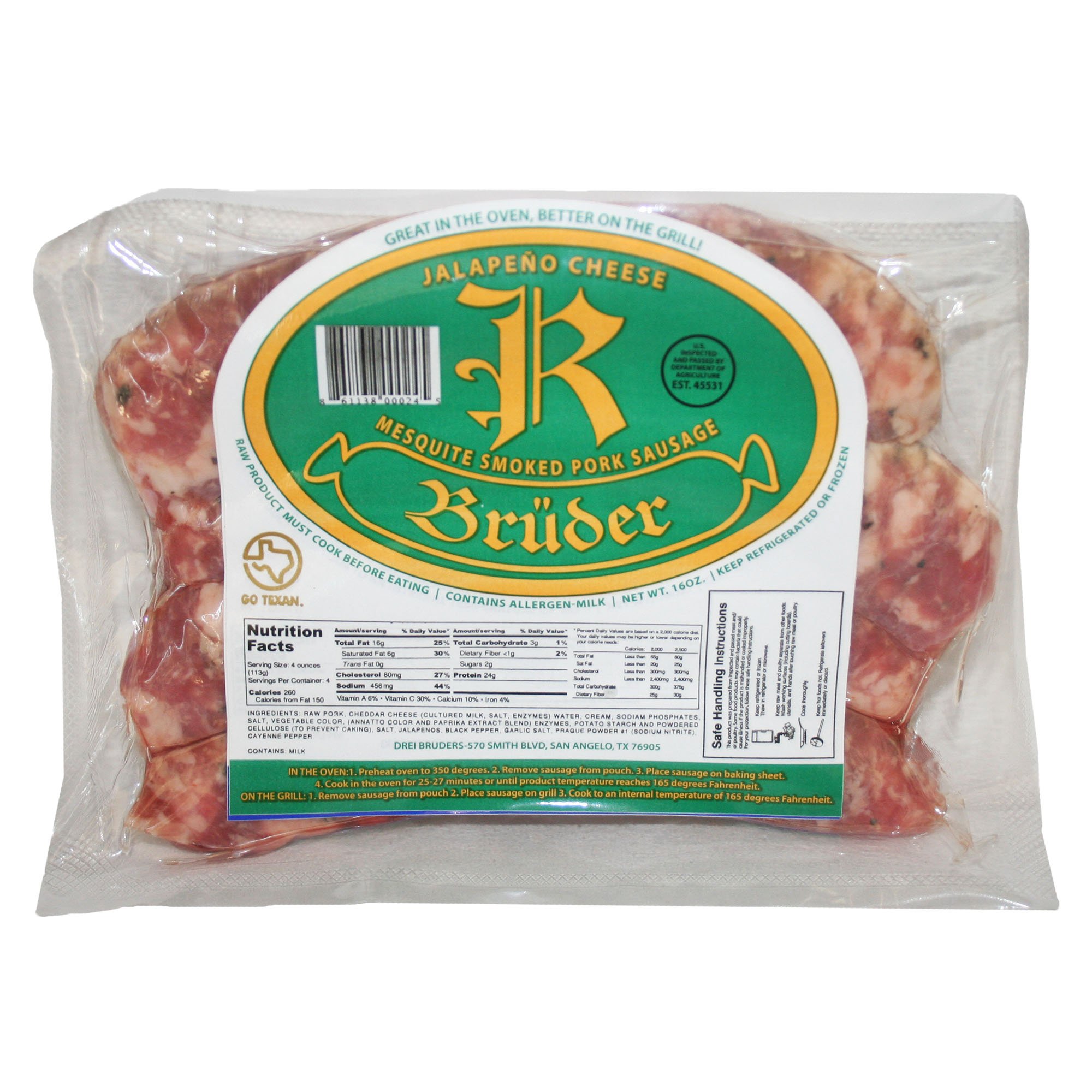 Drei Bruders Mesquite Smoked Jalapeno Cheese Pork Sausage - Shop ...