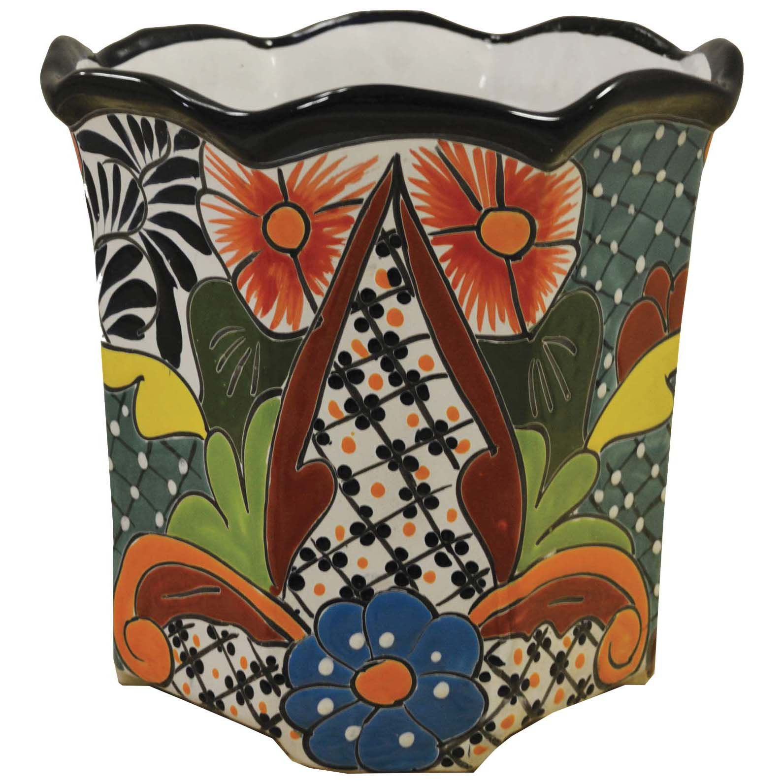 Blue Orange Pottery Octagonal Wavy Talavera Plante - Shop Pots ...