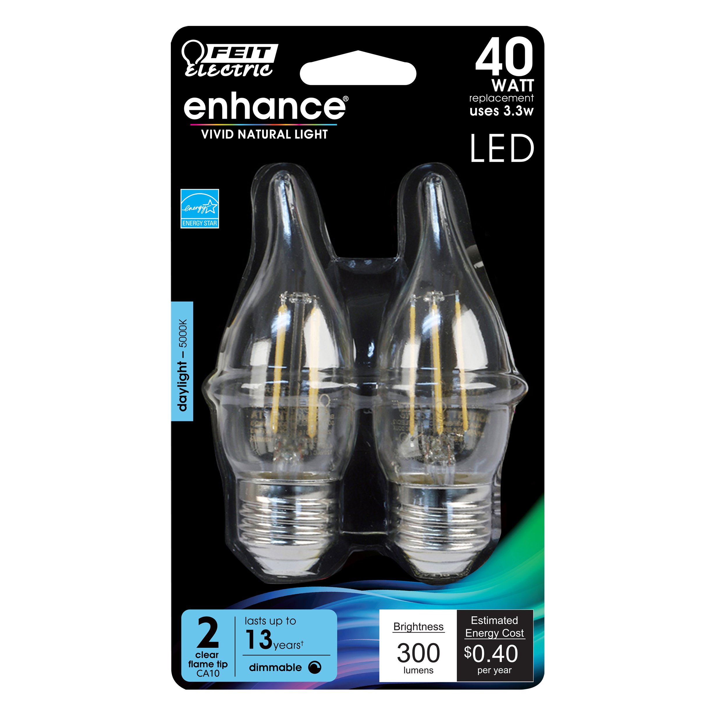 Feit Electric Enhance LED 40 Watt Daylight Flame Tip Filament Bulbs ...