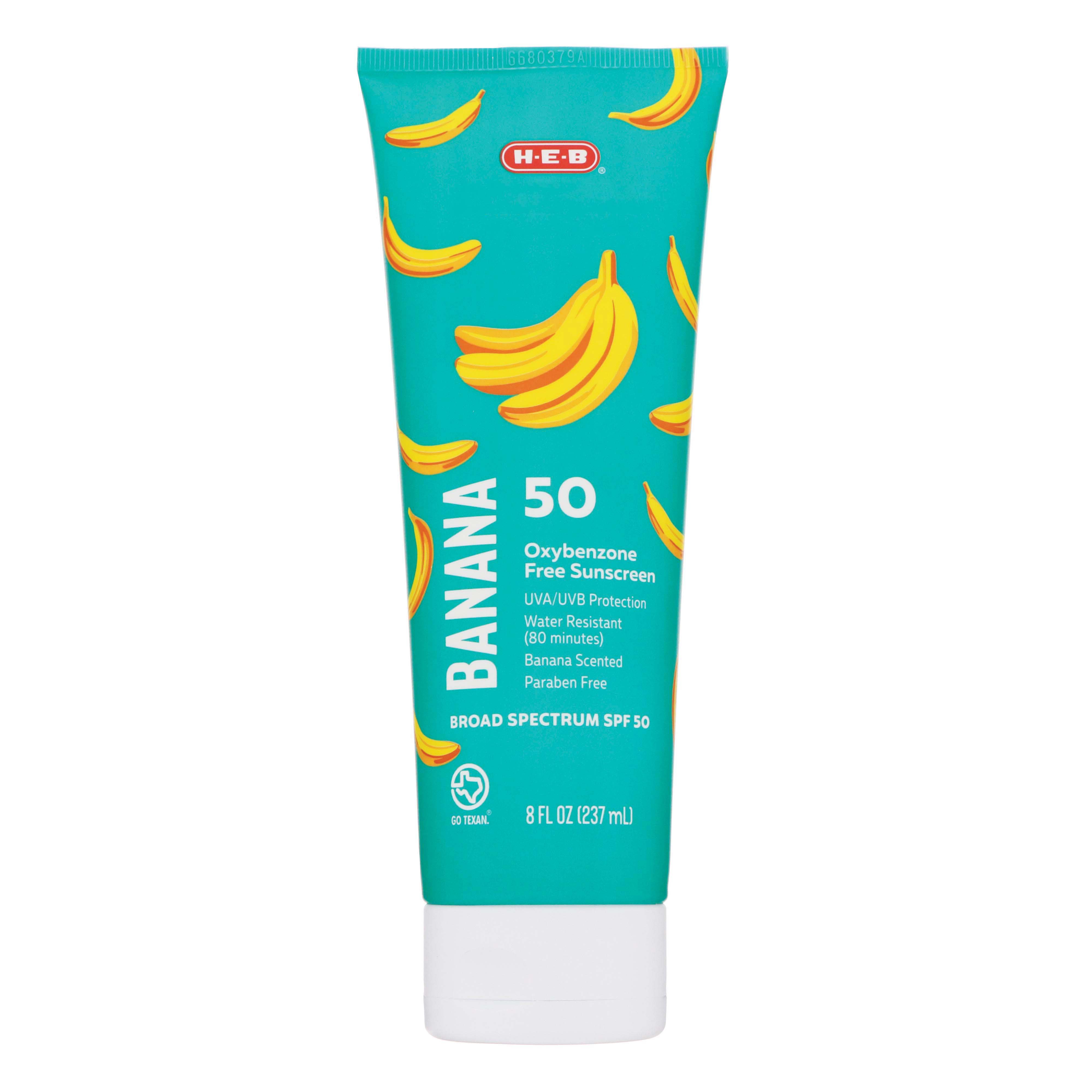 H-E-B Oxybenzone Free Banana Sunscreen Lotion – SPF 50 - Shop Sunscreen ...