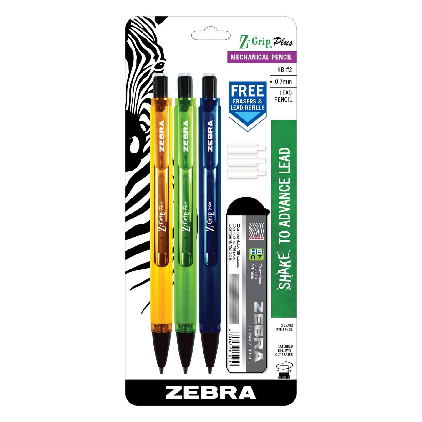 Zebra Z-Grip Plus Colored Mechanical Pencils with Bonus Lead & Erasers ...