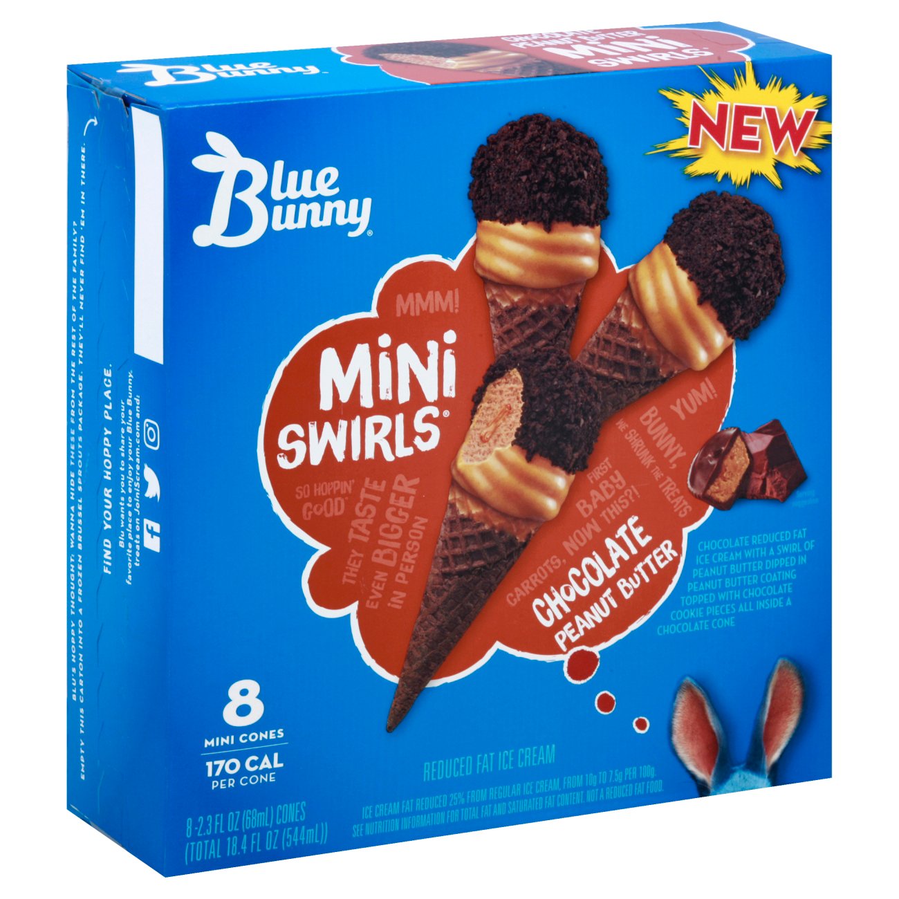 Blue Bunny Mini Swirls Chocolate Peanut Butter Ice Cream Cones - Shop ...