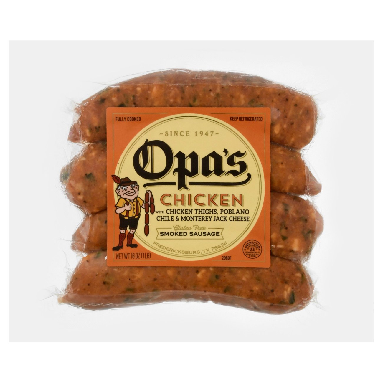 Opa's Smoked Chicken Sausage Links - Poblano Chile & Monterey Jack ...