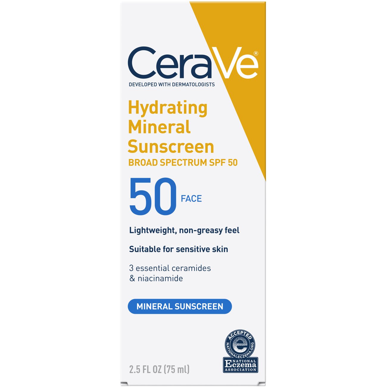 CeraVe Hydrating Mineral Sunscreen Face Lotion Broad Spectrum SPF 50 ...