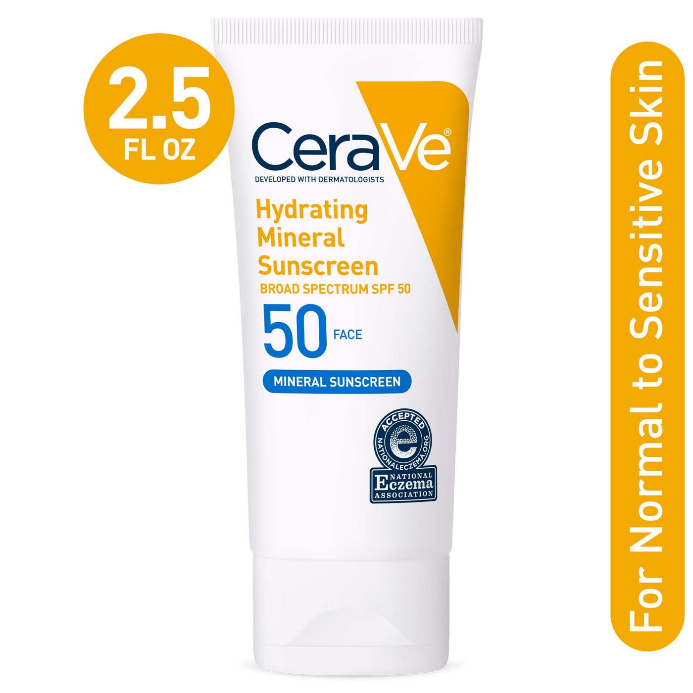 CeraVe Hydrating Mineral Sunscreen Face Lotion Broad Spectrum SPF 50 ...