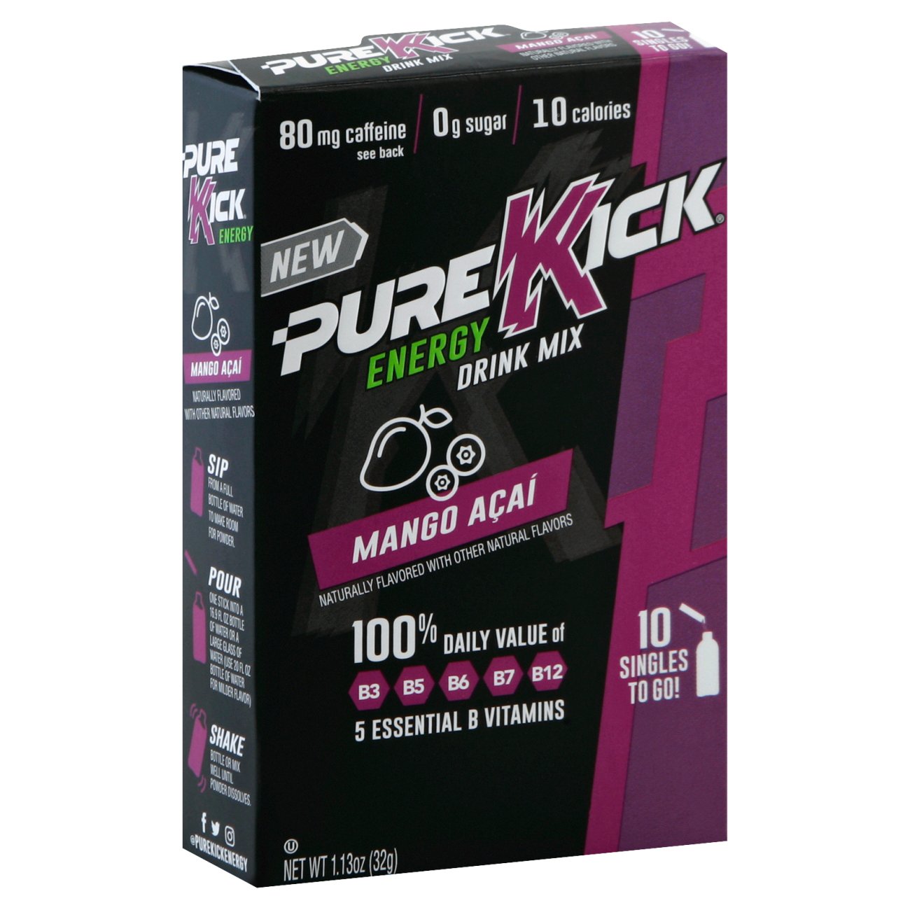 Pure Kick Mango Acai Singles To Go! Energy Drink Mix - Shop Mixes ...