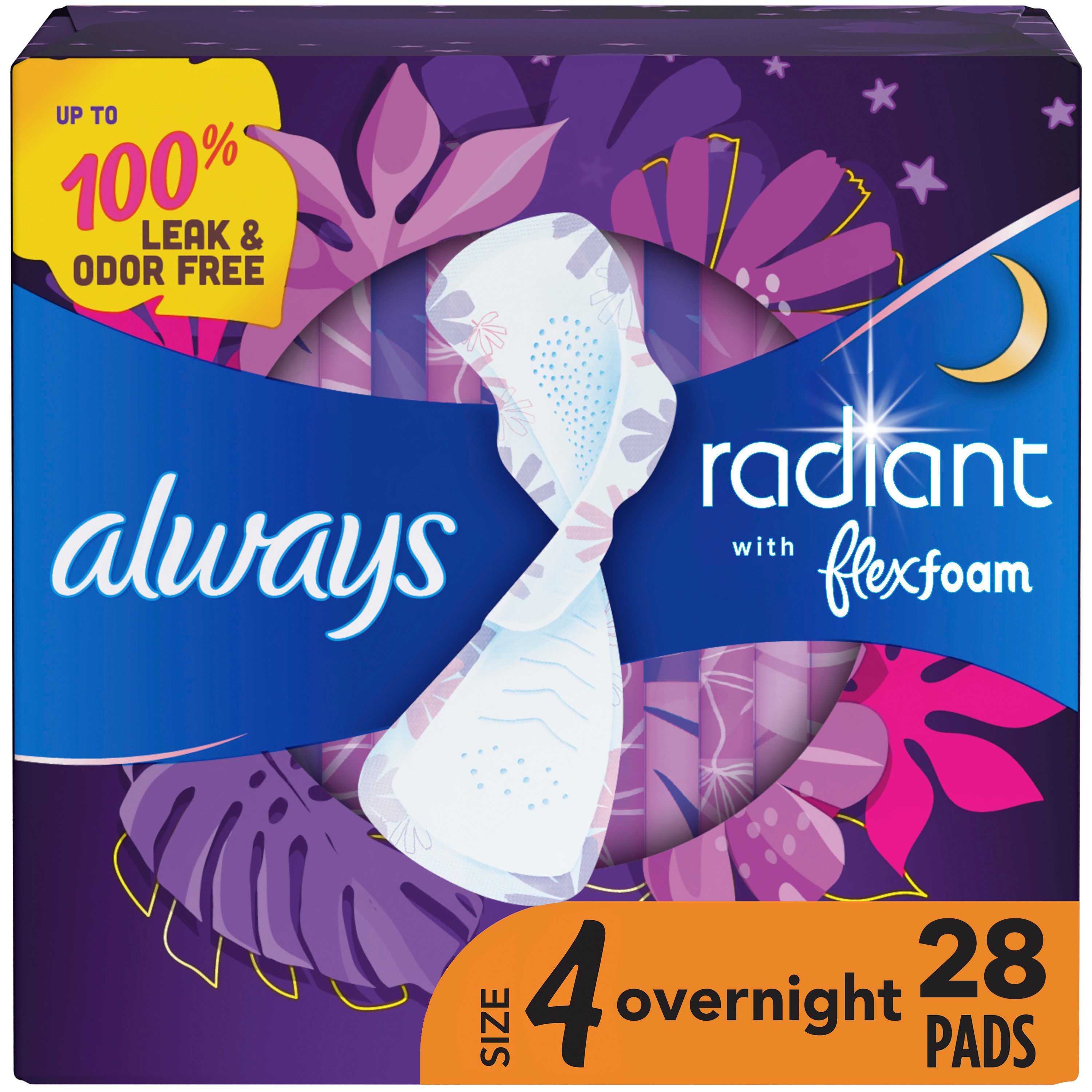 Always Radiant Flexfoam Pads For Women Size 4 Overnight - Shop Pads ...