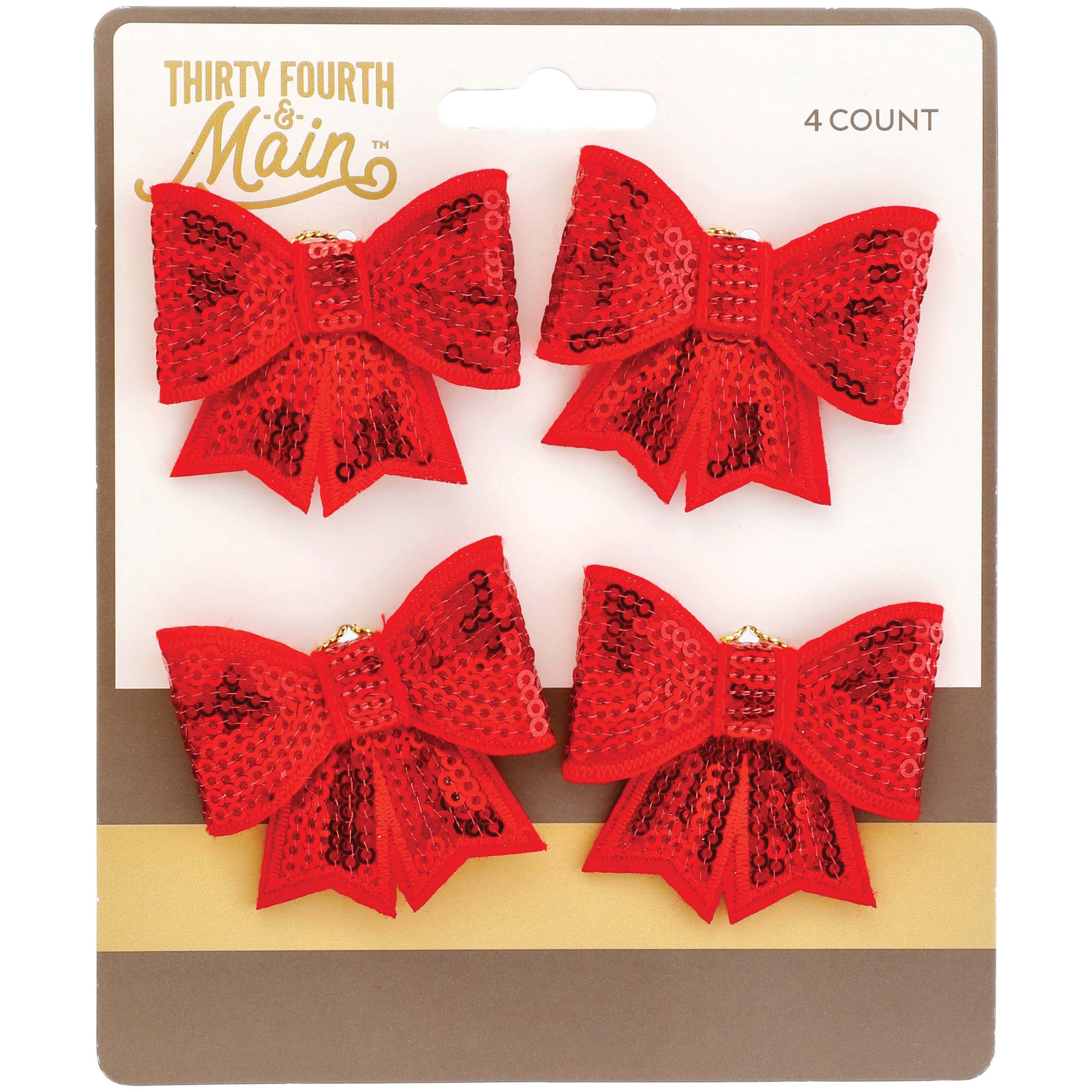 Thirty Fourth & Main Sequin Red Bow Christmas Ornaments - Shop Seasonal ...