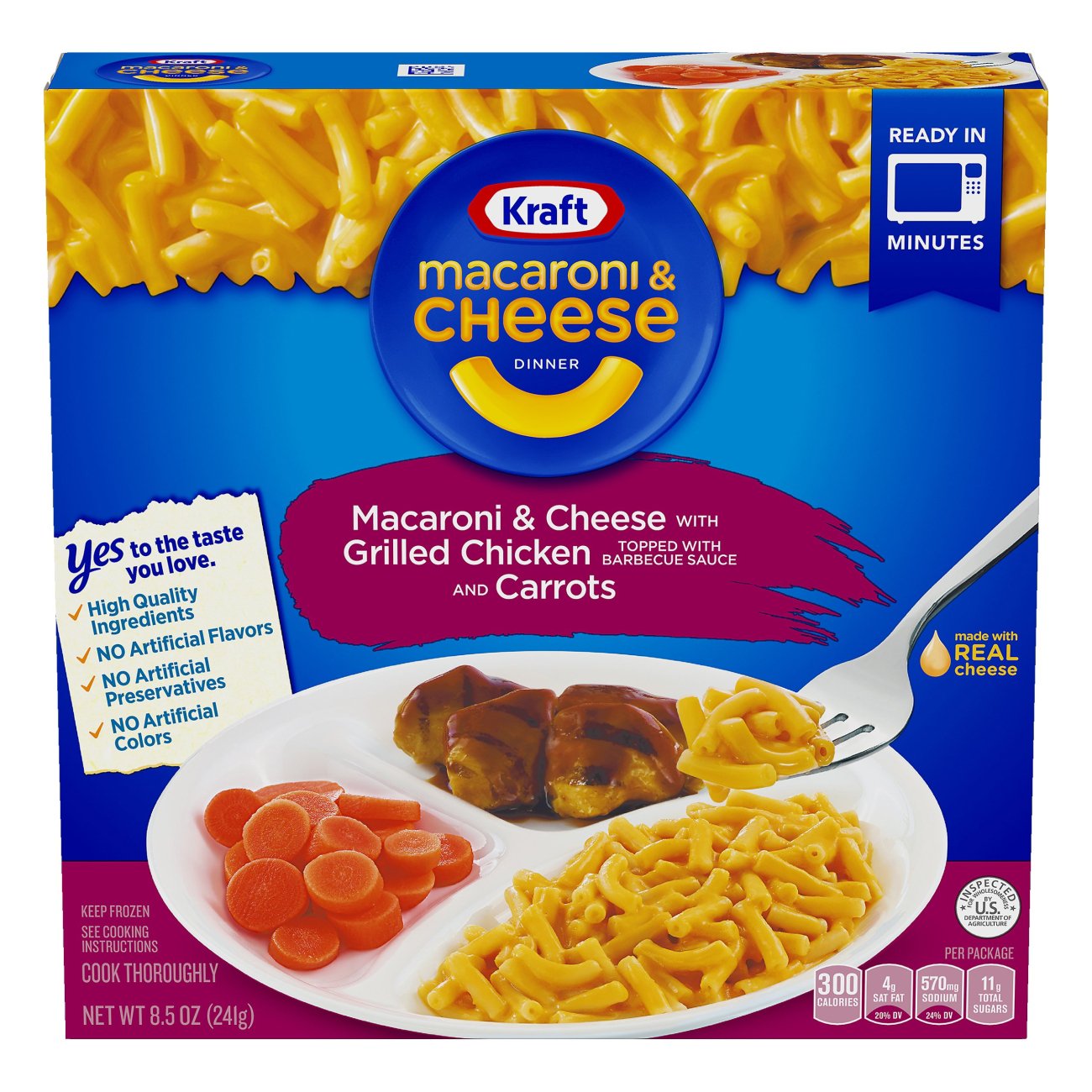 Kraft Macaroni & Cheese Grilled Chicken with BBQ Sauce & Carrots Dinner ...