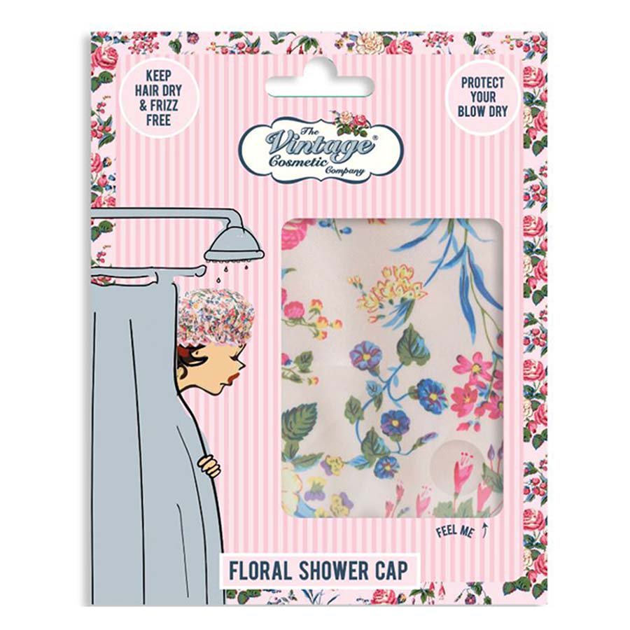 The Vintage Cosmetic Company Pink Satin Floral Shower Cap - Shop ...