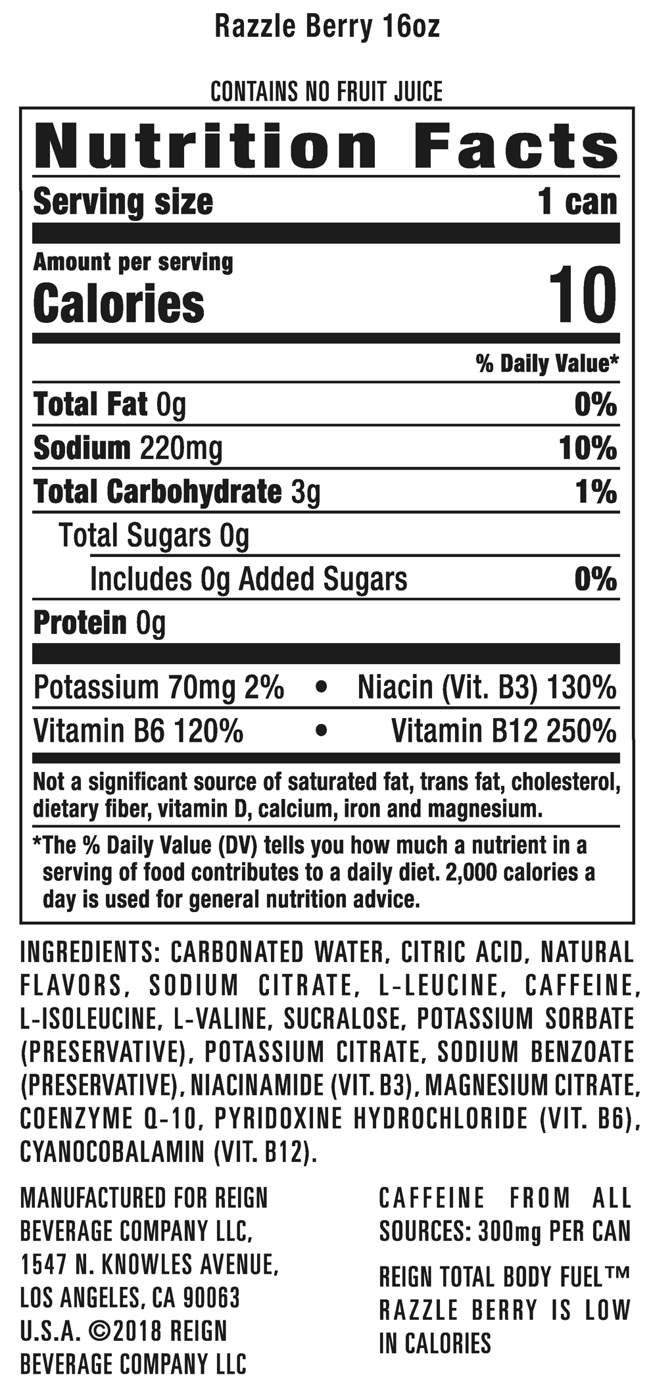 Reign Total Body Fuel Energy Drink - Razzle Berry - Shop Sports ...