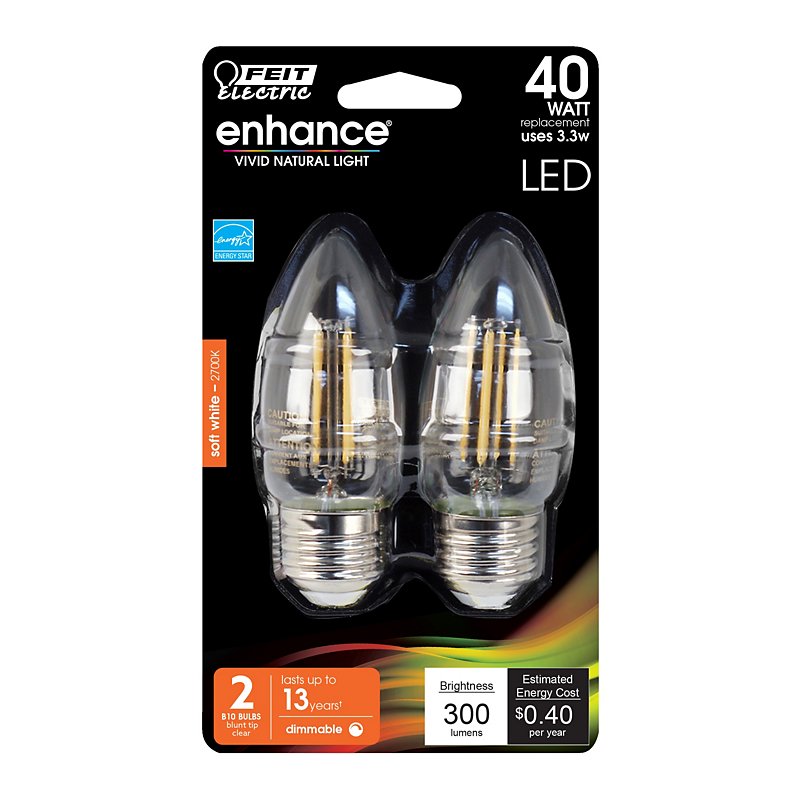 Feit Electric Enhance LED 40 Watt B10 Soft White Light Filament Light ... Feit Electric Enhance LED 40 Watt B10 Soft White Light Filament Light ...