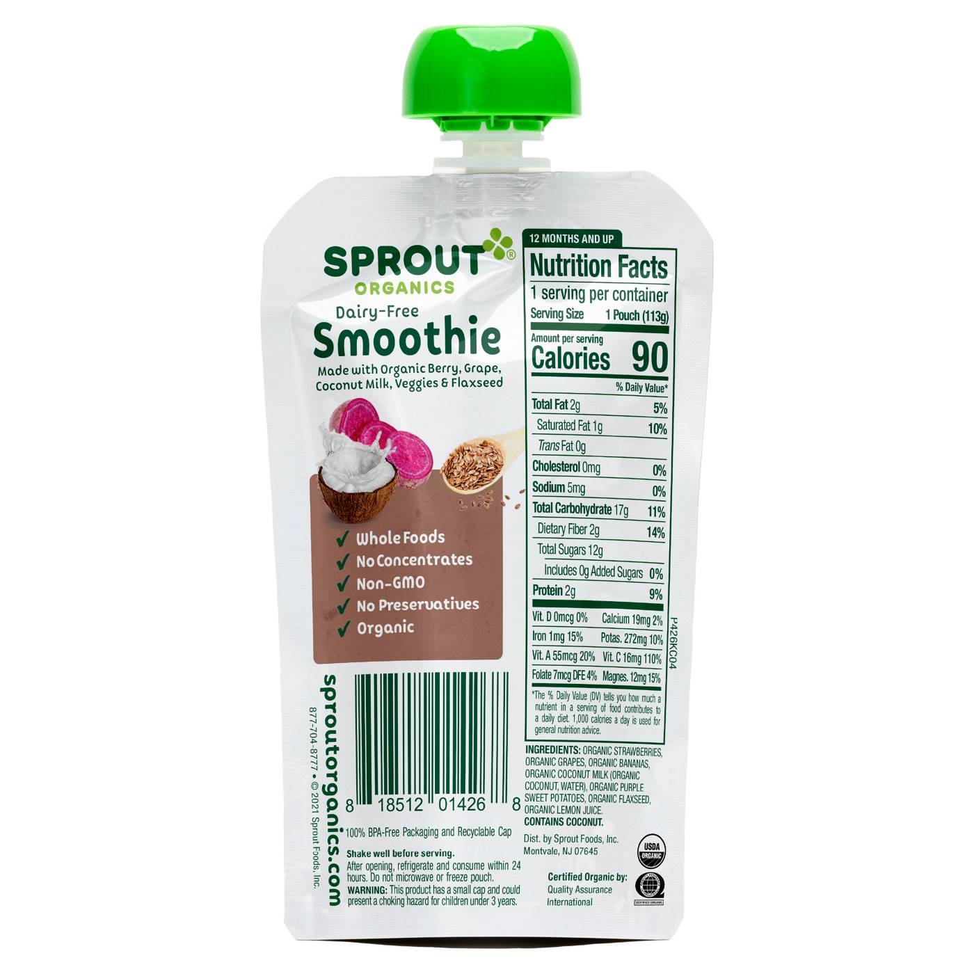 Sprout Organics Smoothie Pouch - Berry Grape Coconut Milk Veggies ...
