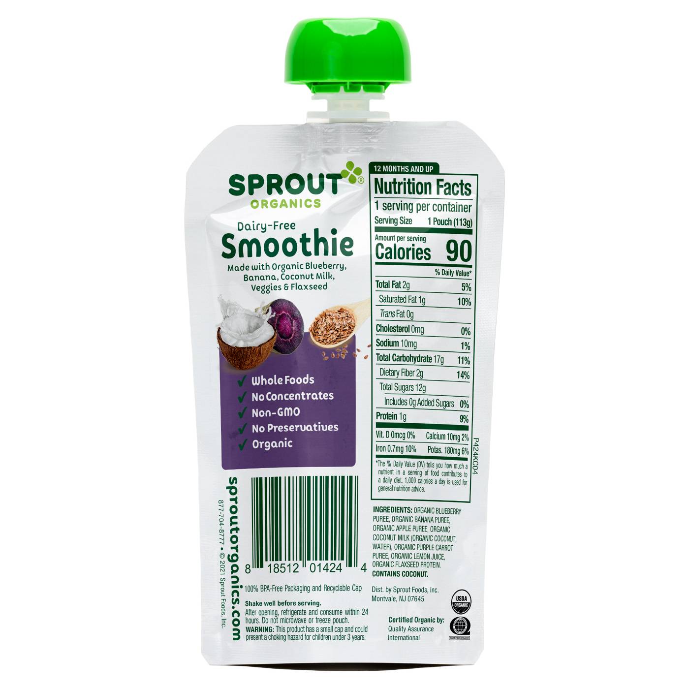 Sprout Organics Smoothie Pouch - Blueberry Banana Coconut Milk Veggies ...