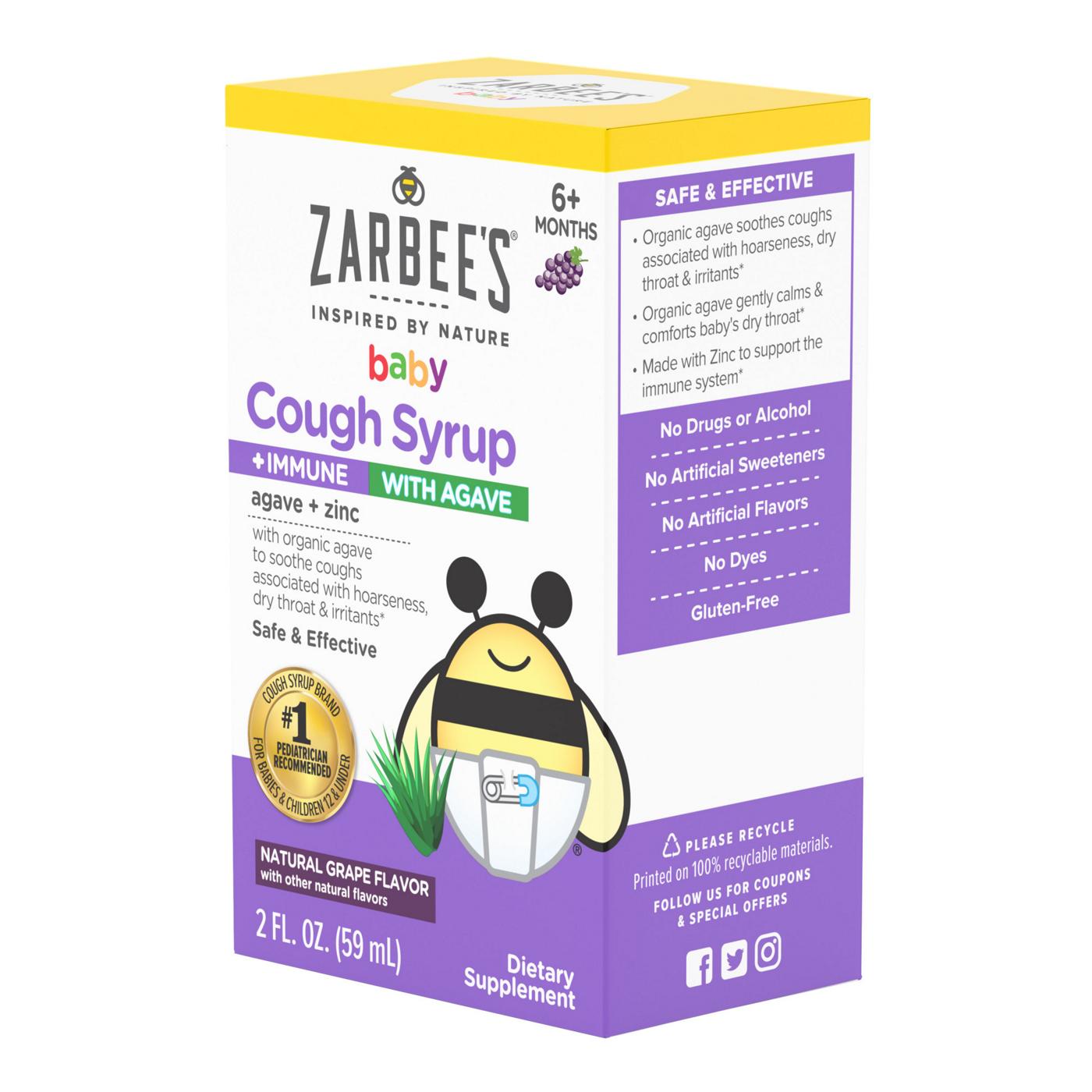 Zarbee's Baby Cough Syrup + Immune with Agave + Zinc - Grape - Shop ...