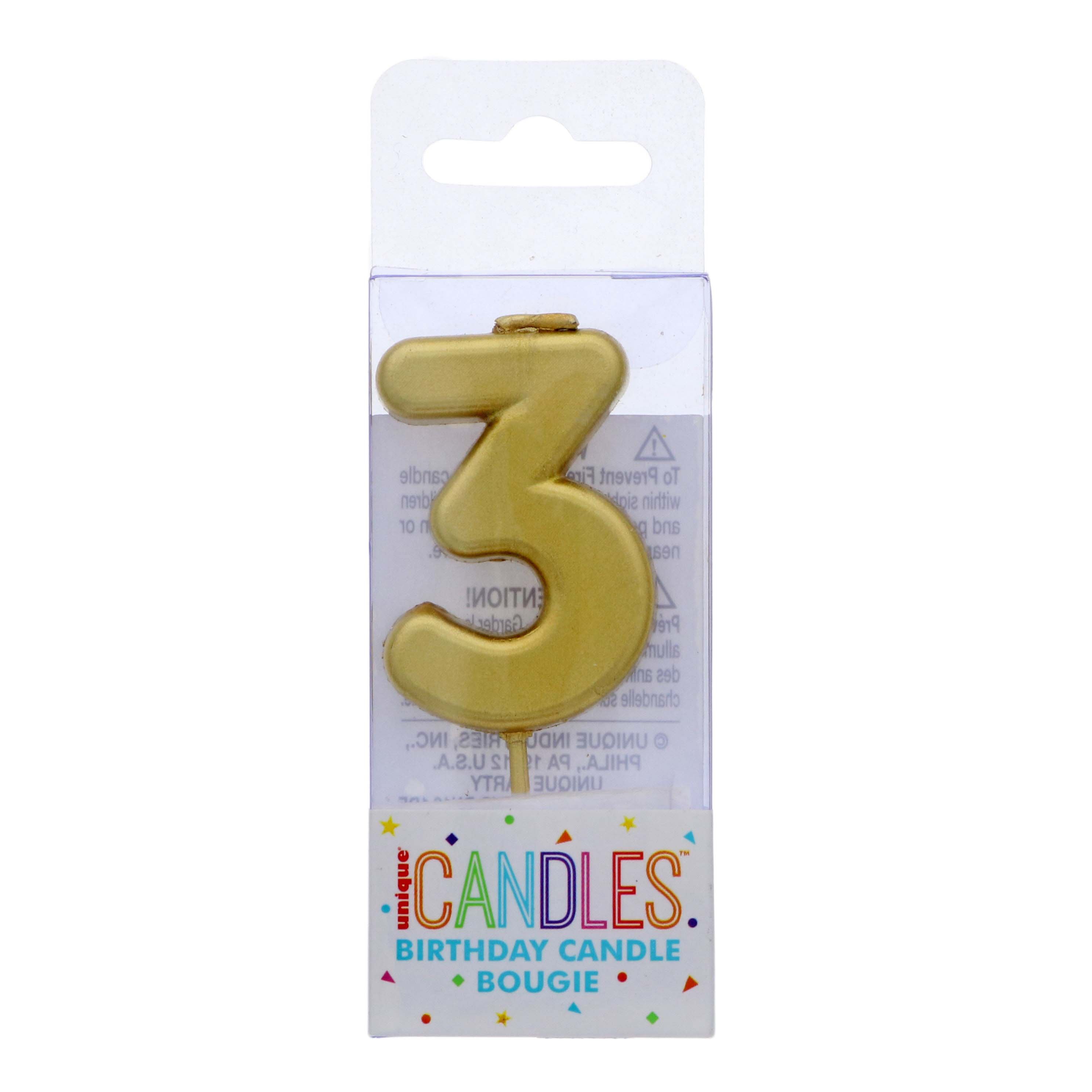 unique Mini Number 3 Gold Birthday Candle - Shop Birthday candles at H-E-B