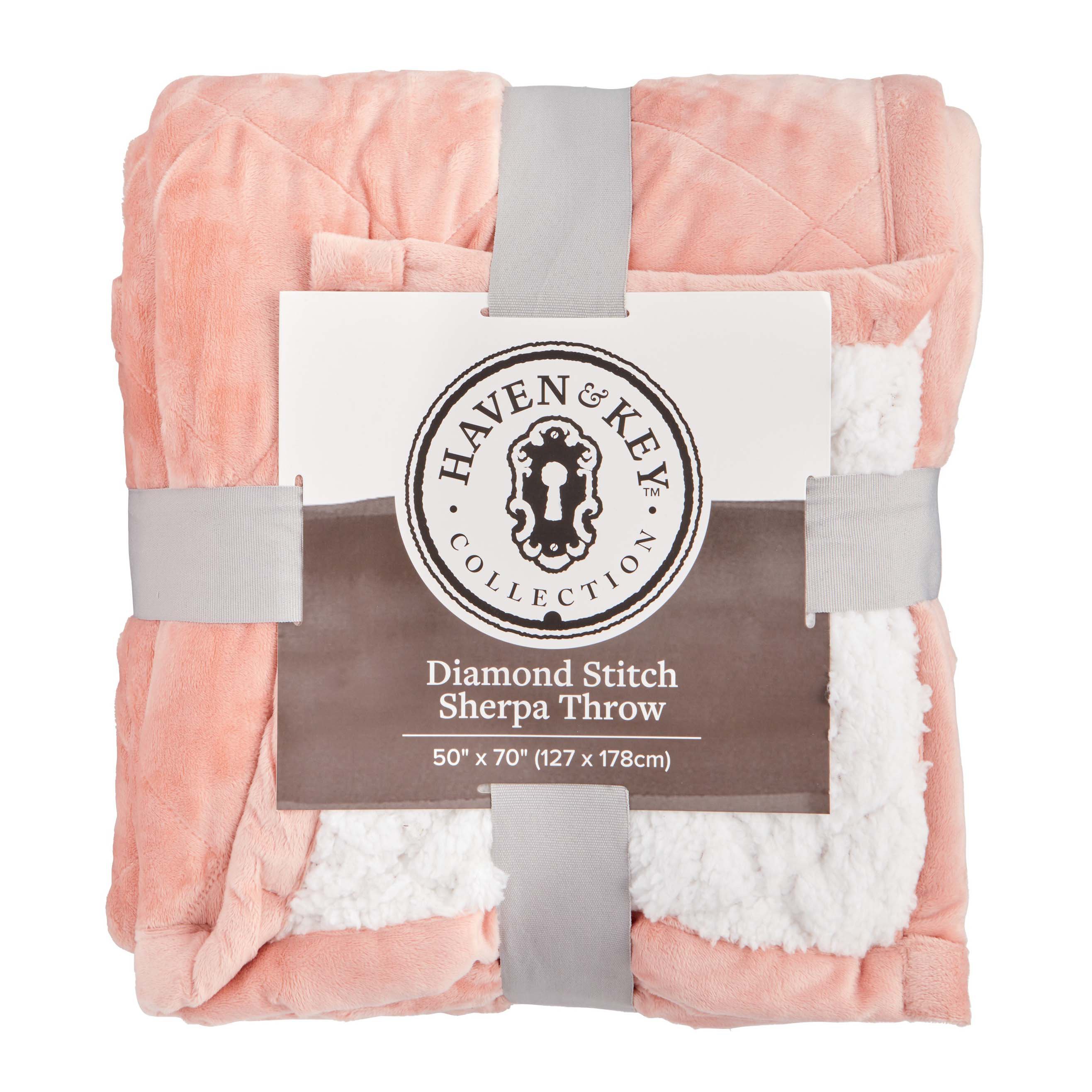 Haven & Key Pink Diamond Stitch Sherpa Throw - Shop Blankets & throws ...